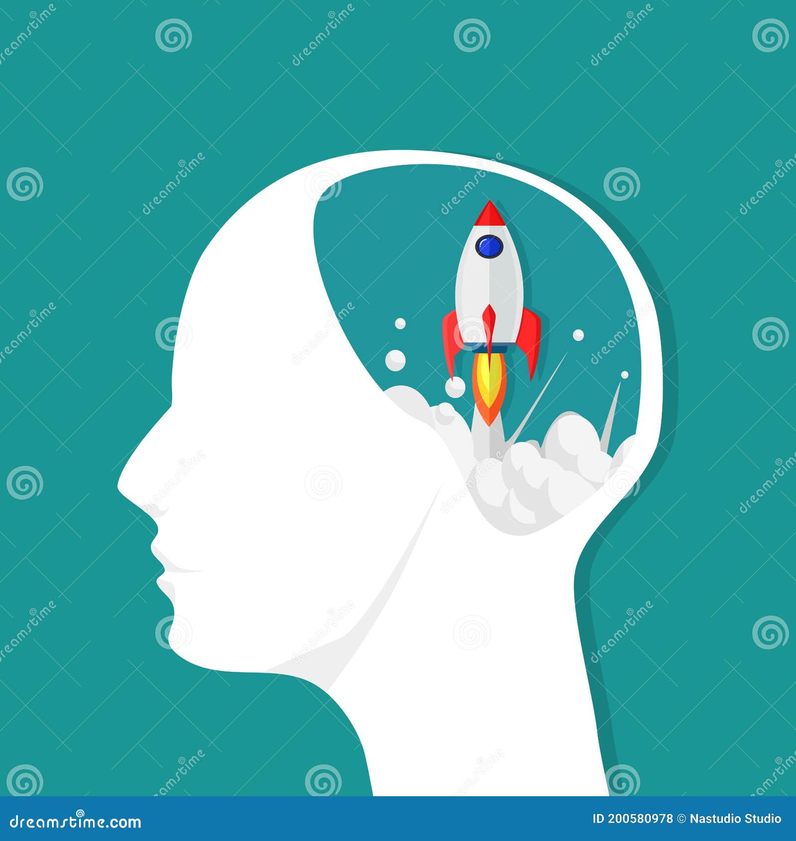 Rocket in the Human Head. the Originality of the Idea Stock Vector ...