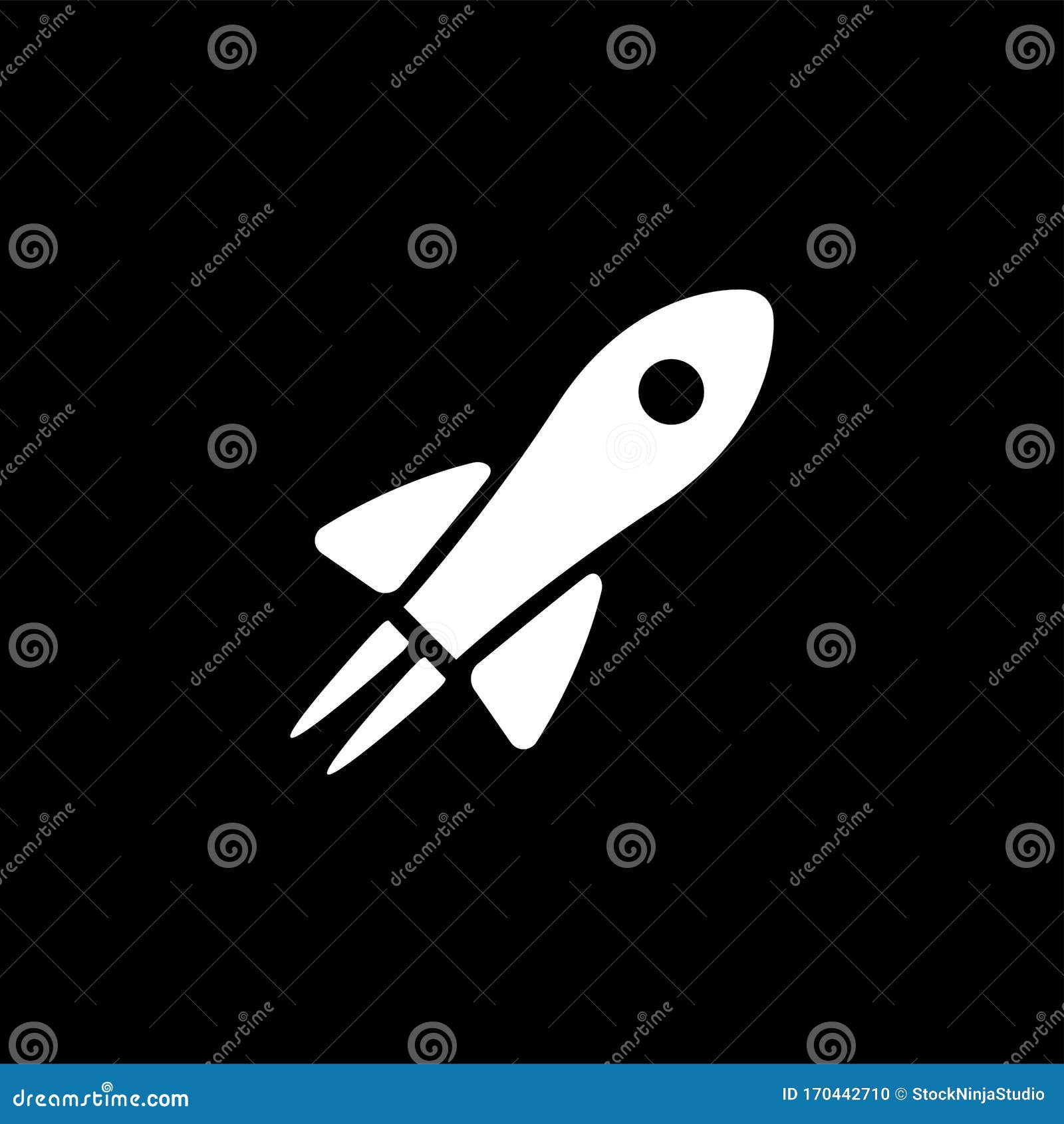 Rocket Icon on Black Background. Black Flat Style Vector Illustration ...