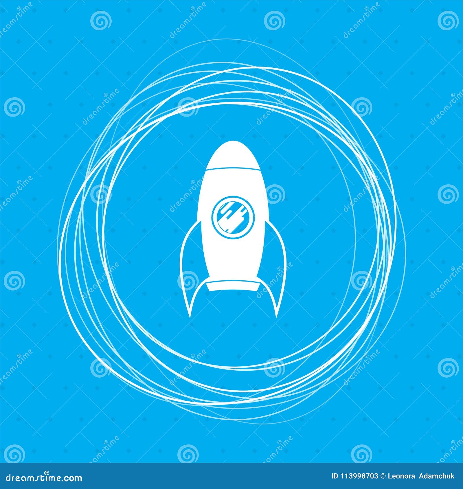 Rocket Icon on a Blue Background with Abstract Circles Around and Place ...