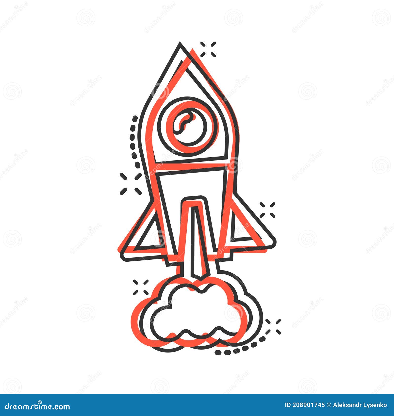 Rocket Icon in Comic Style. Spaceship Launch Cartoon Vector ...