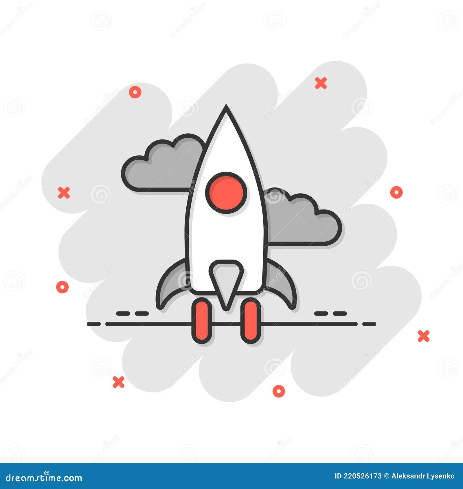 Rocket Icon in Comic Style. Spaceship Launch Cartoon Vector ...