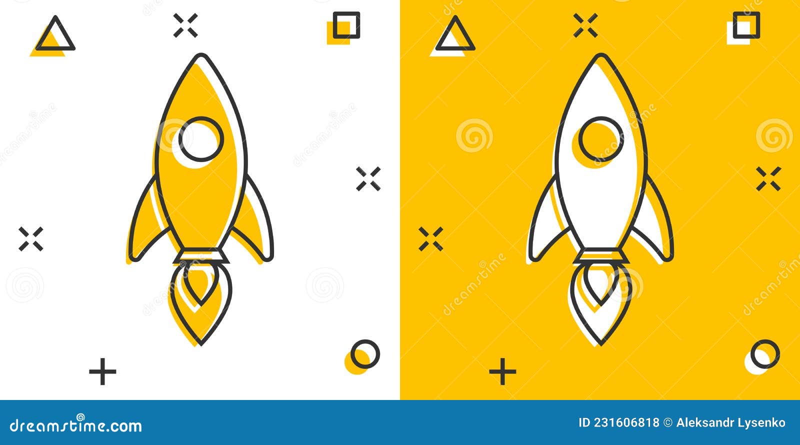 Rocket Icon in Comic Style. Spaceship Launch Cartoon Vector ...