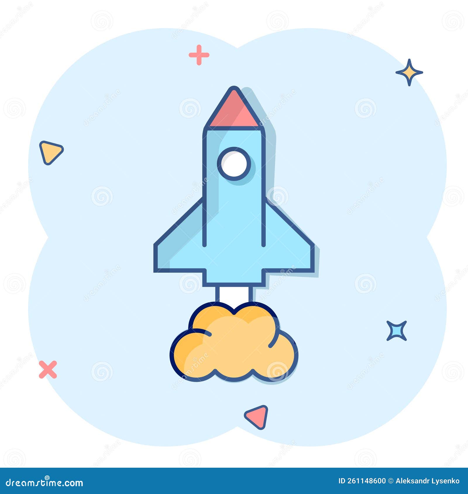 Rocket Icon in Comic Style. Spaceship Launch Cartoon Vector ...