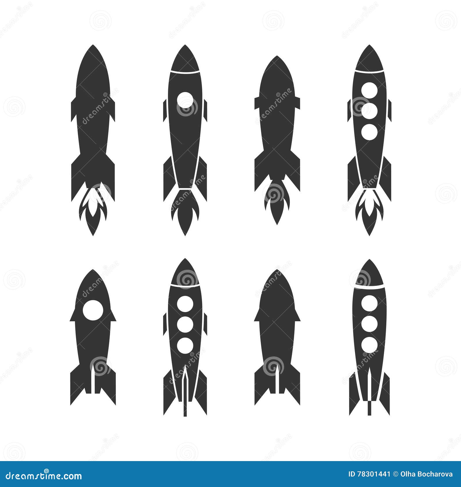 Rocket Icon and Rocket Silhouette Vector Set. Icon Design Rocket Stock ...