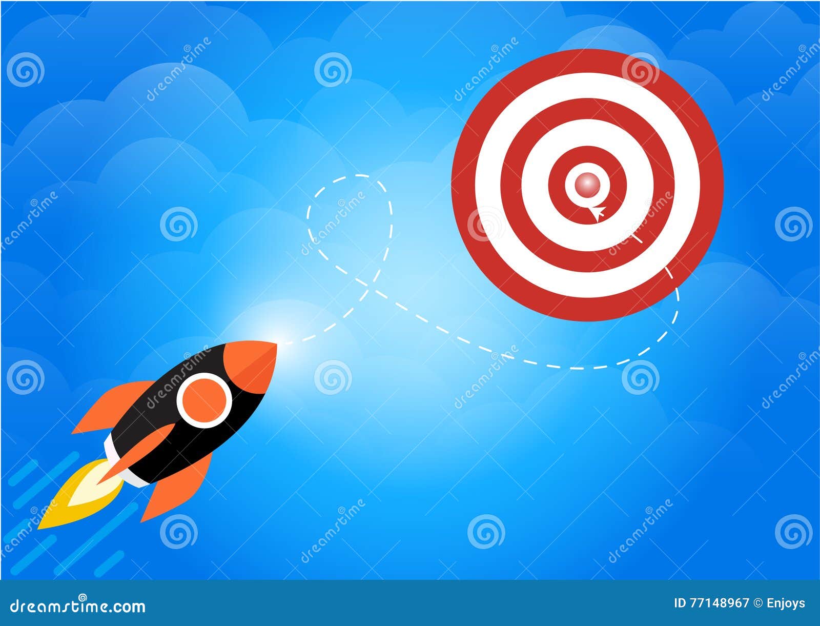 Rocket Icon with Target and Clouds. Flat Illustration. Startup Concept ...