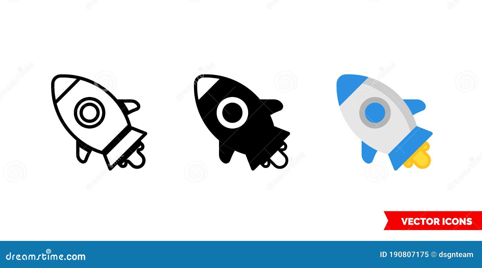 Rocket Icon of 3 Types. Isolated Vector Sign Symbol. Stock Vector ...