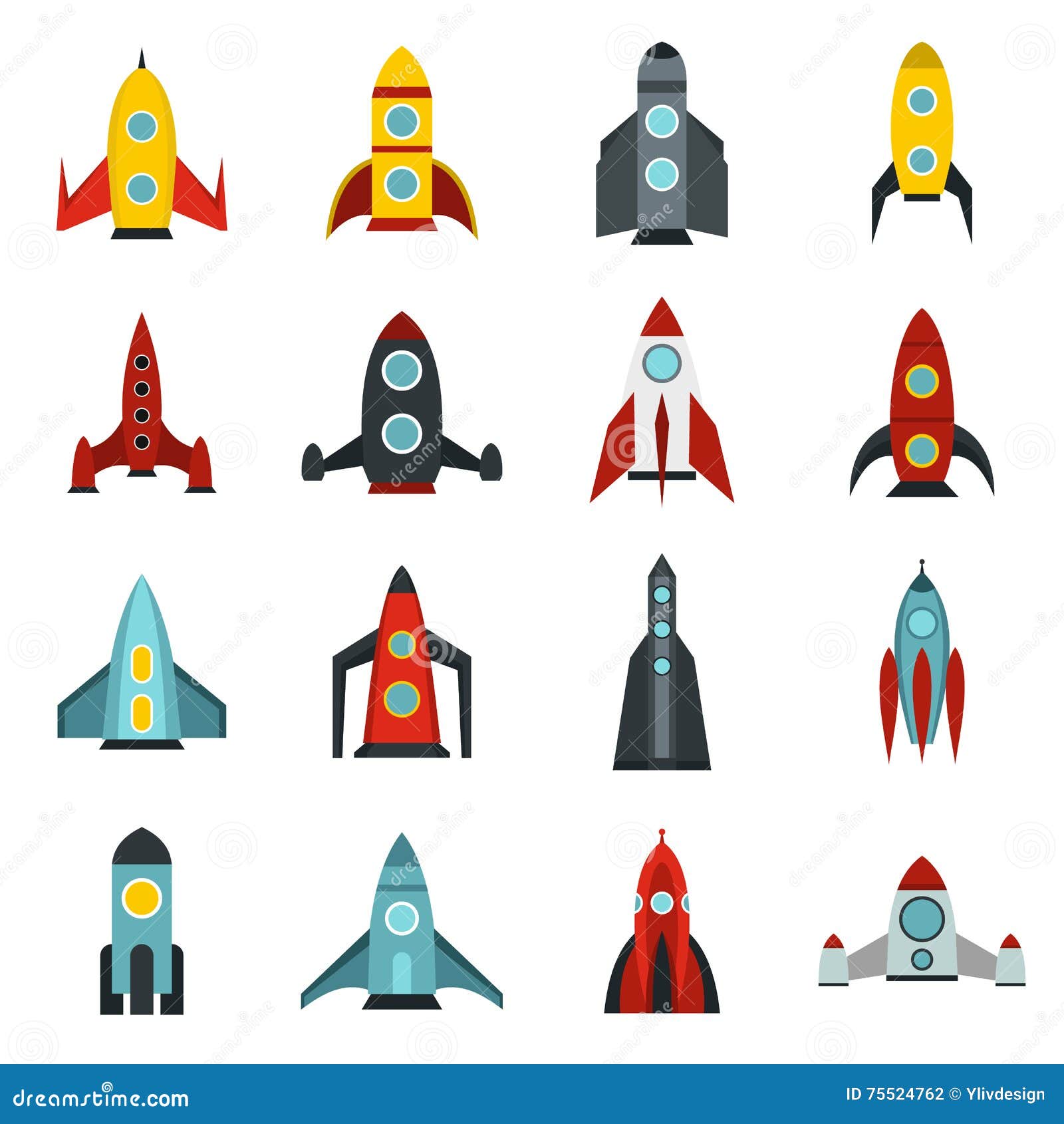 Rocket Icons Set, Flat Style Stock Vector - Illustration of flat ...