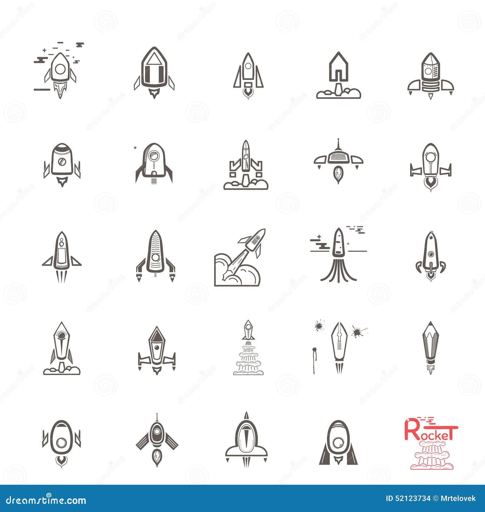 Rocket Icons, Set Sketches, Doodles Stock Vector - Illustration of ...