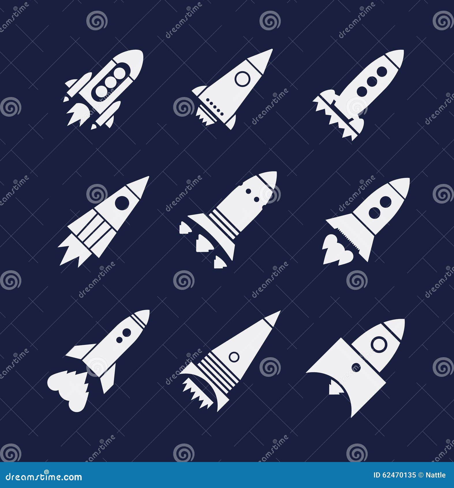 Set Of Rocket Icons Isolated On White Background, Flat Line Art Style ...