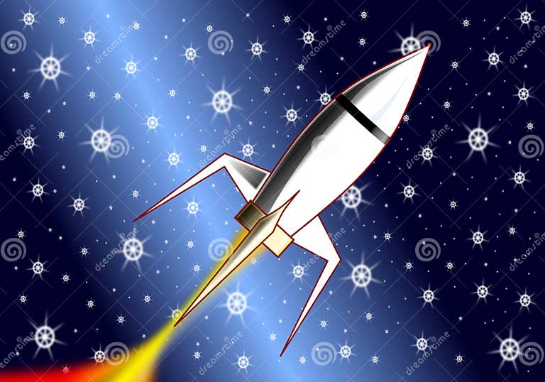 Rocket Flying in a Starry Sky Stock Illustration - Illustration of ...