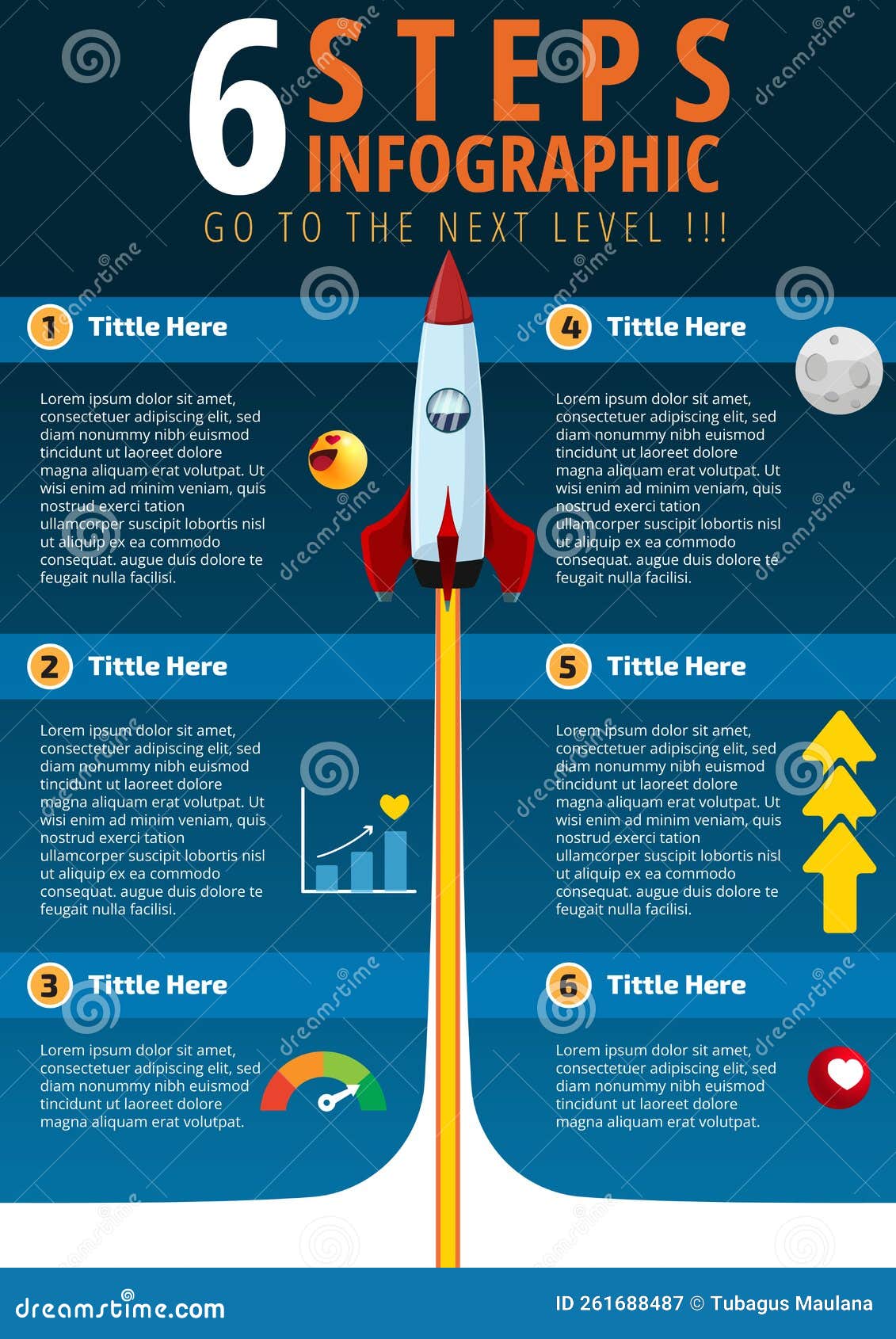 6 Steps Infographics Rocket Launcher Next Level Vector Stock Vector ...