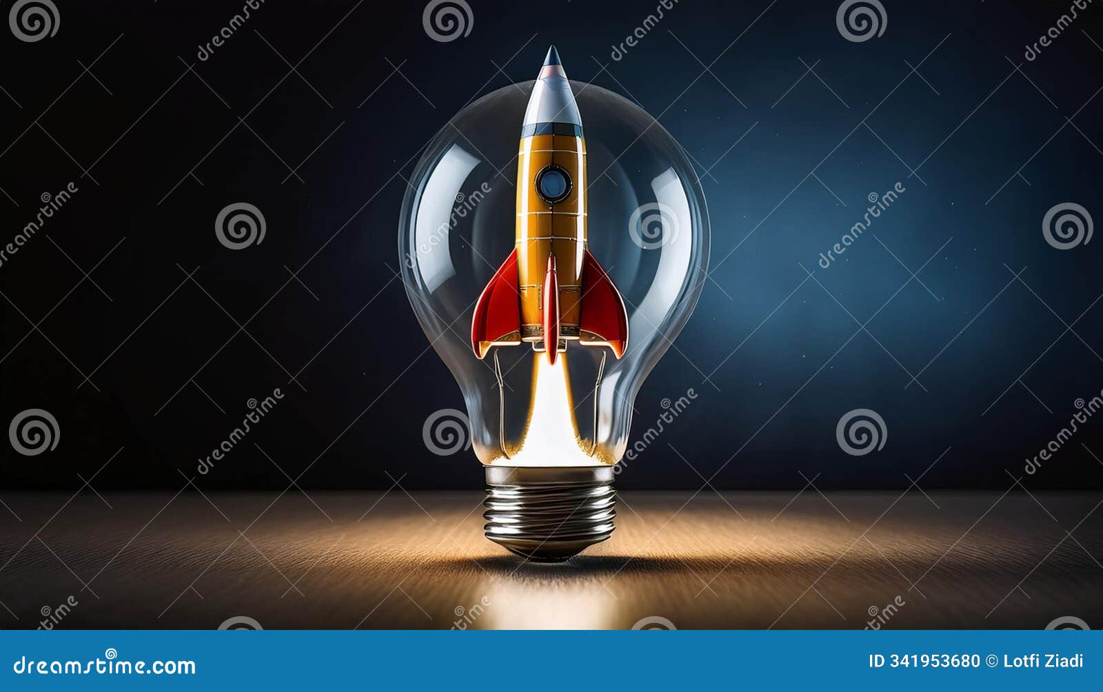 Rocket Inside a Lightbulb on a Dark Background, Symbolizing Startup ...