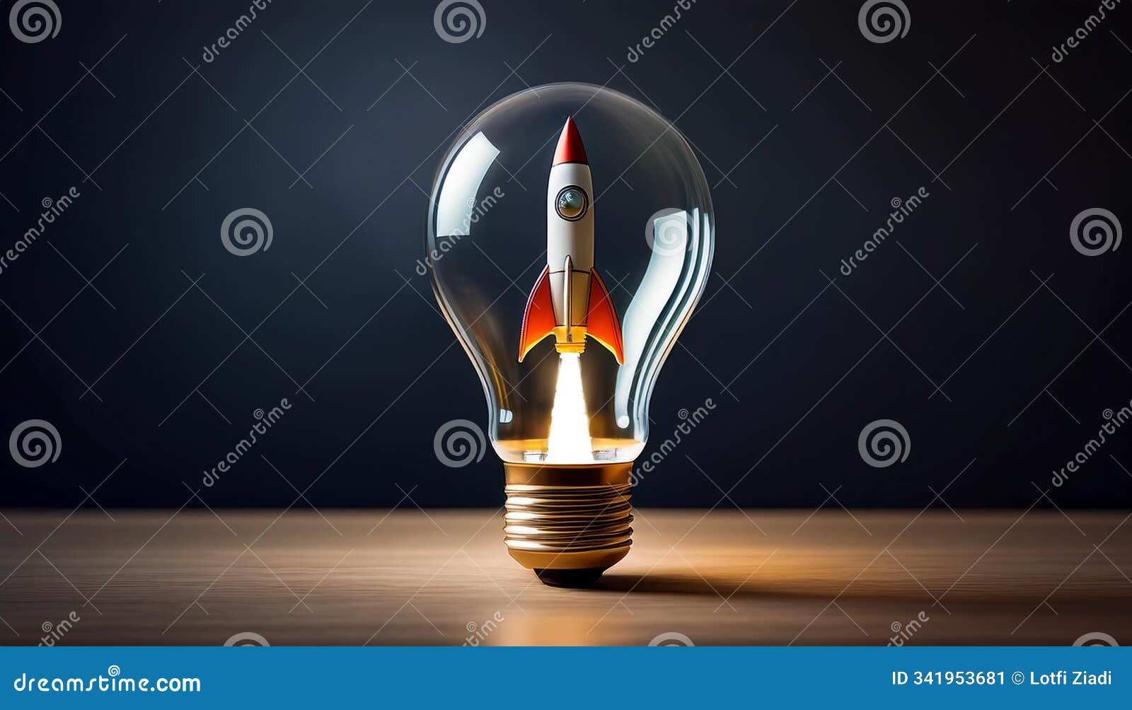 Rocket Inside a Lightbulb on a Dark Background, Symbolizing Startup ...