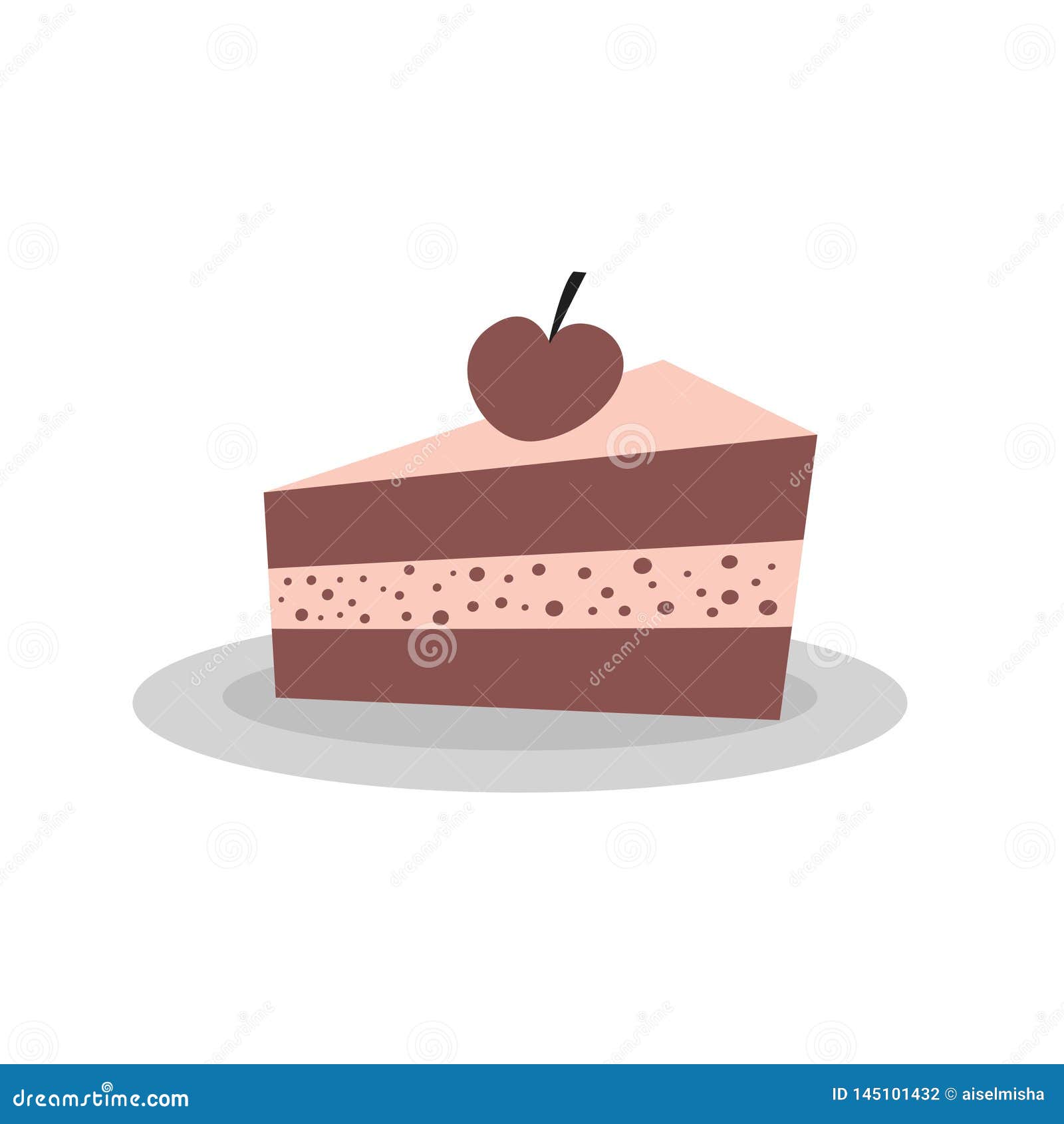 Piece of Layered Chocolate Cake with Cherry on a Plate Stock Vector ...