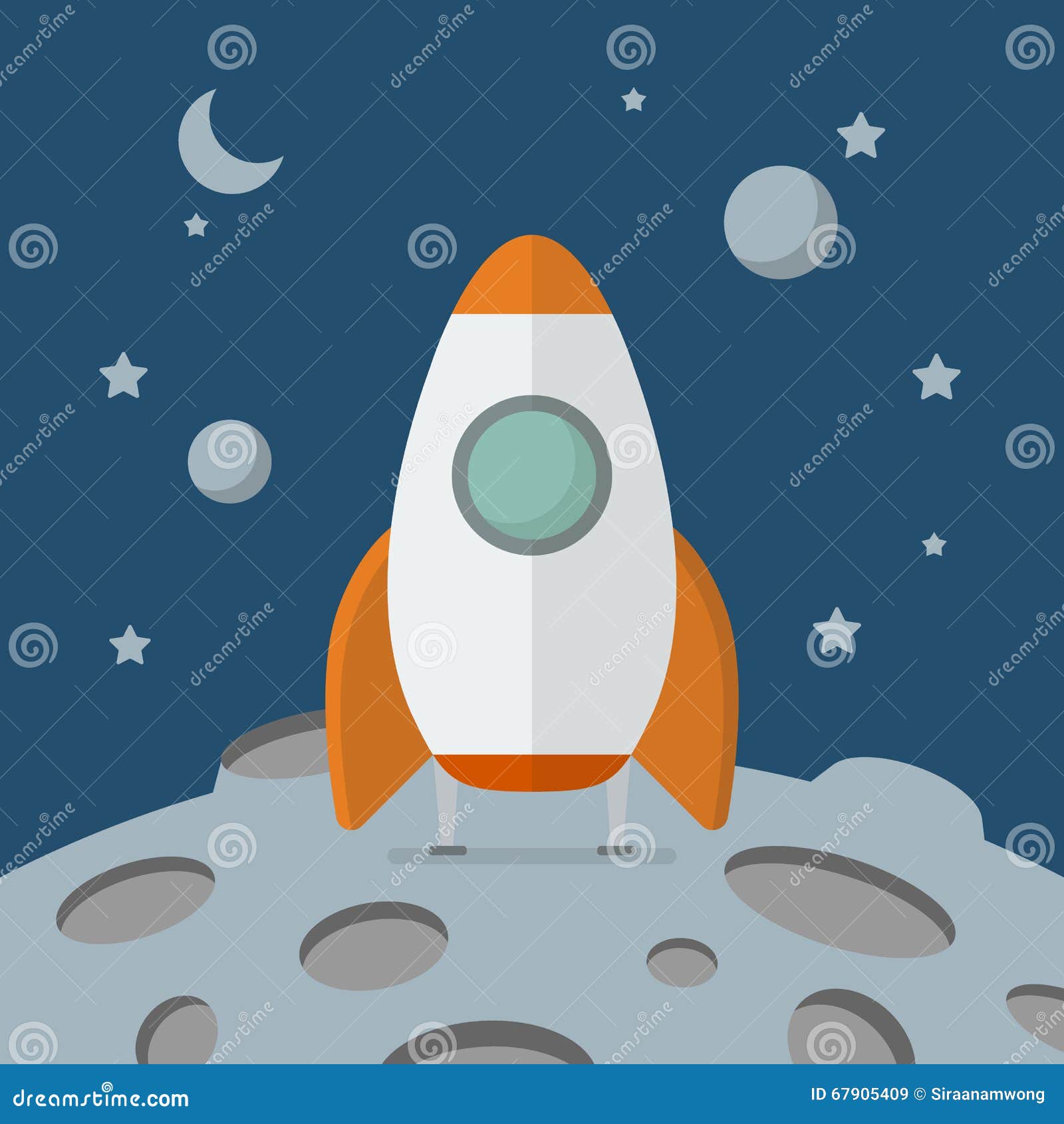Rocket landed on the moon stock vector. Illustration of alien - 67905409