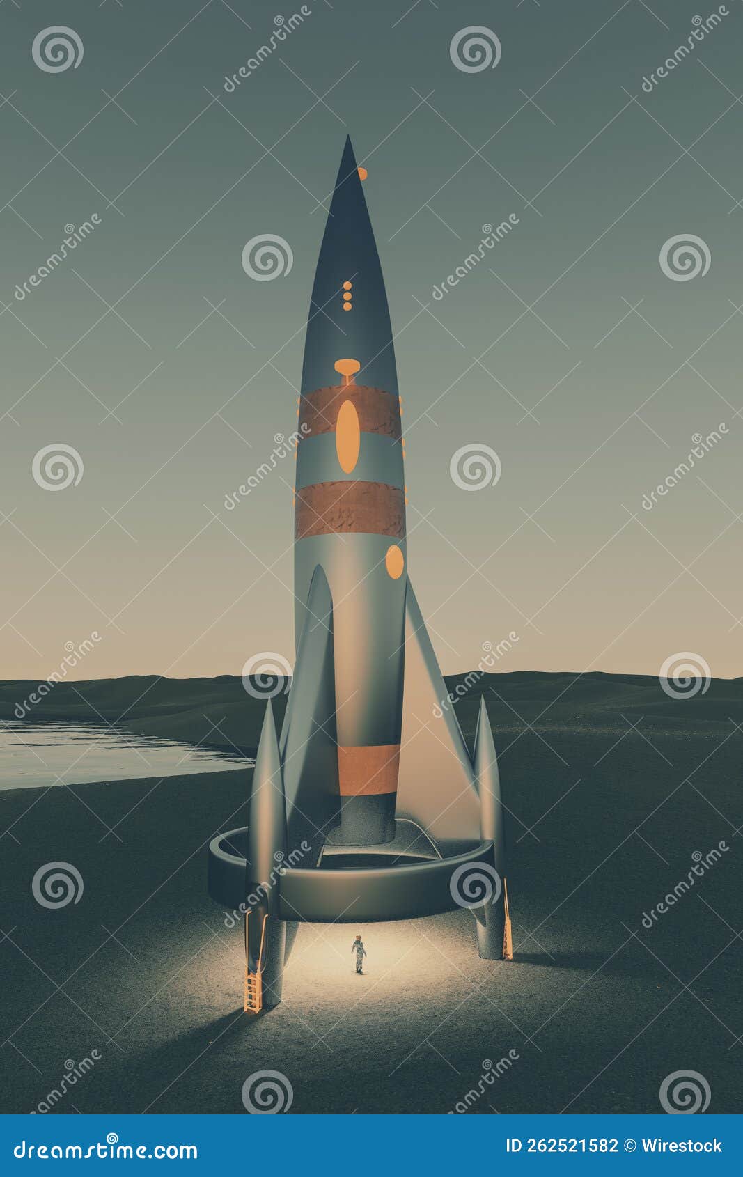 Rocket landed on the sand stock illustration. Illustration of land ...