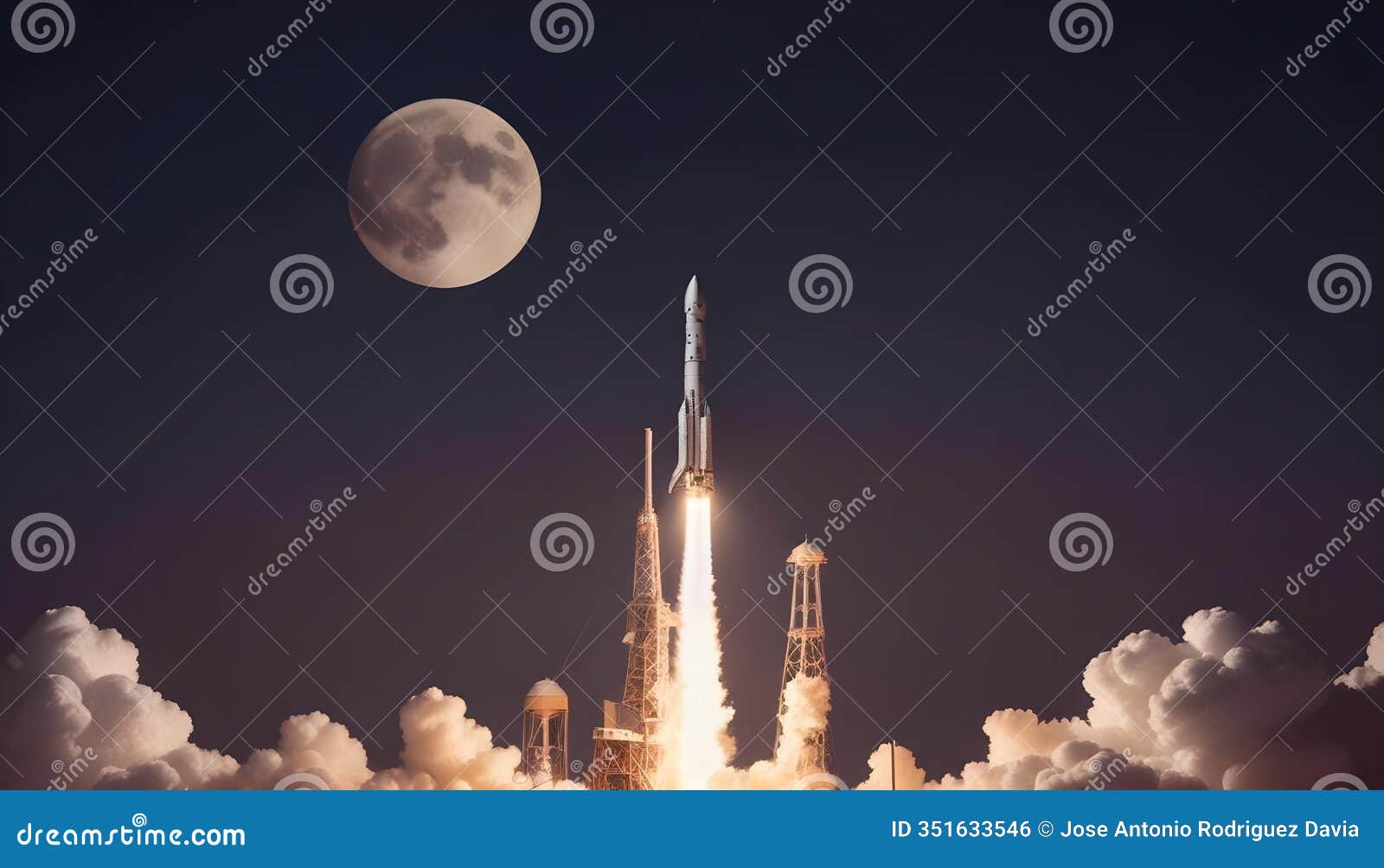 A Rocket Launch Against the Backdrop of a Large Stock Illustration ...