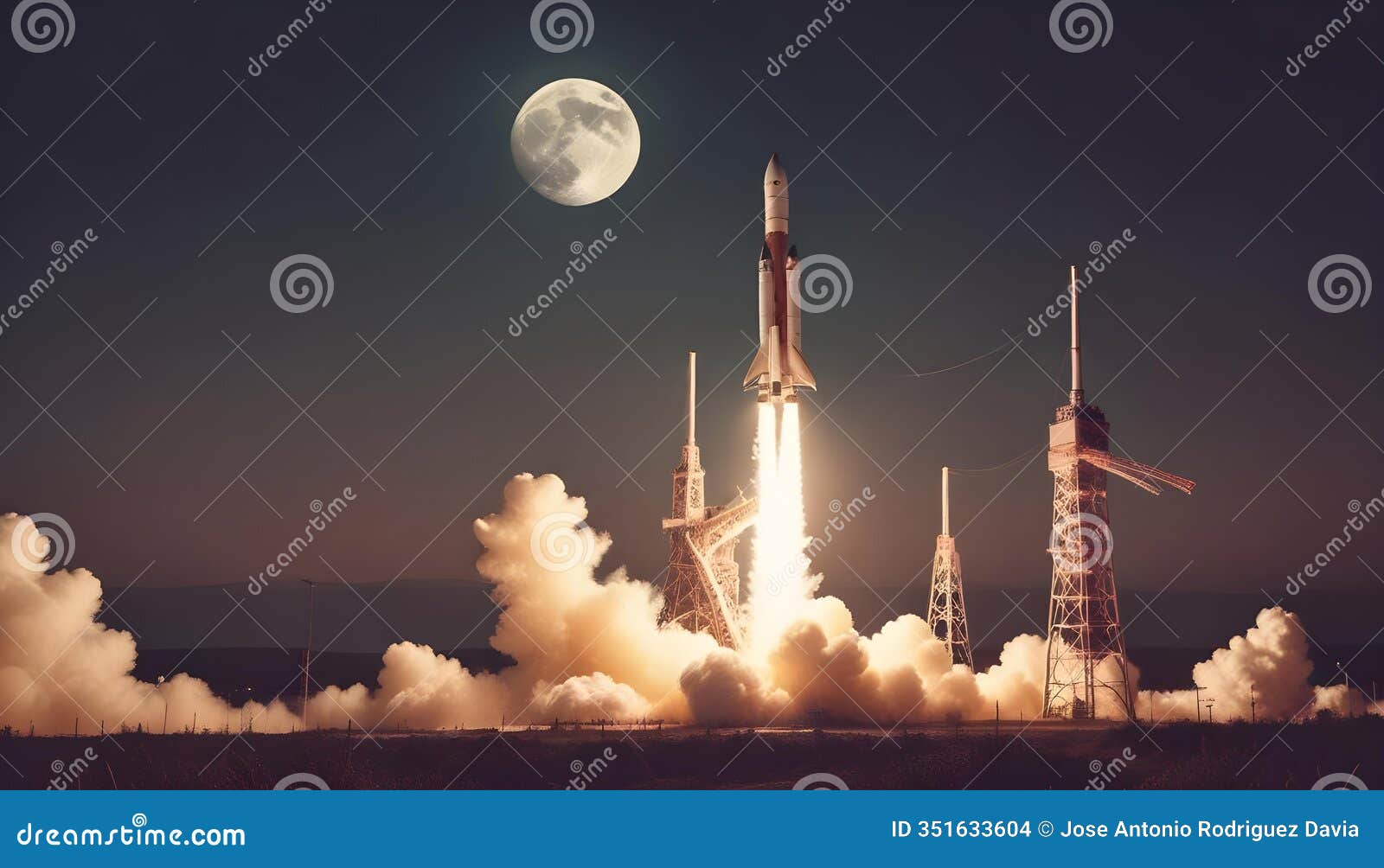 A Rocket Launch Against the Backdrop of a Large Stock Illustration ...
