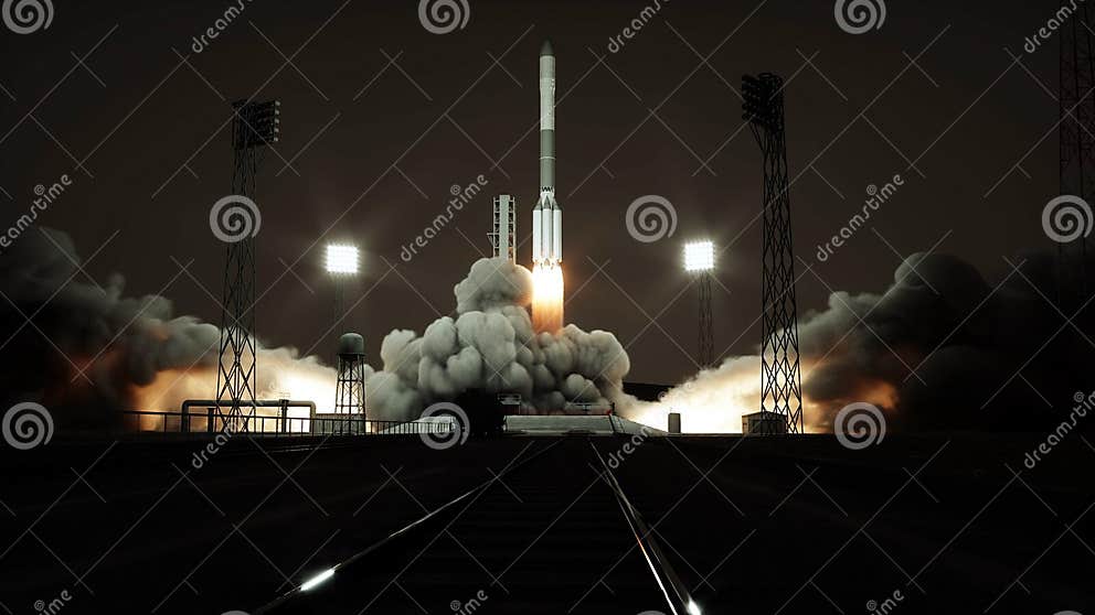 Rocket Launch Animation. Daylight. Space Launch System. 3d Rendering ...