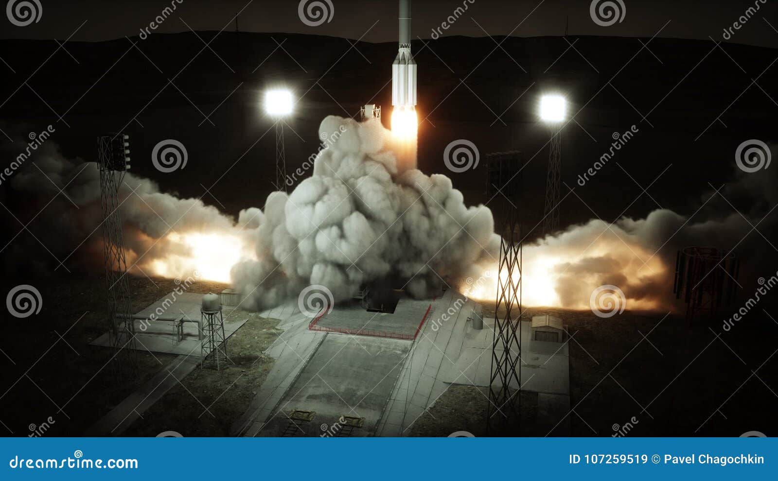 Rocket Launch Animation. Space Launch System. Night. Realistic 4k ...