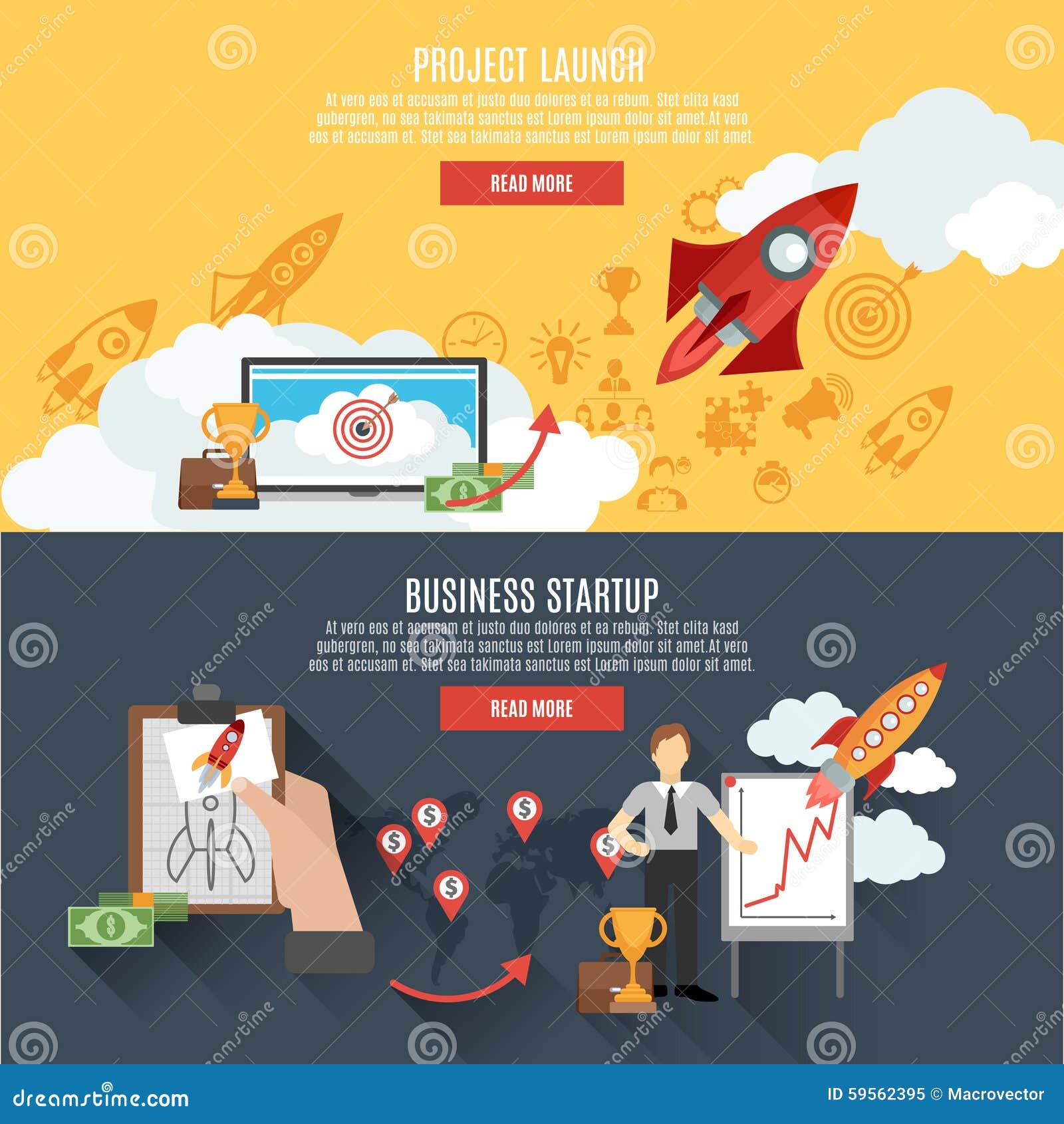 Rocket Launch Banners Interactive Webpage Design Stock Vector ...