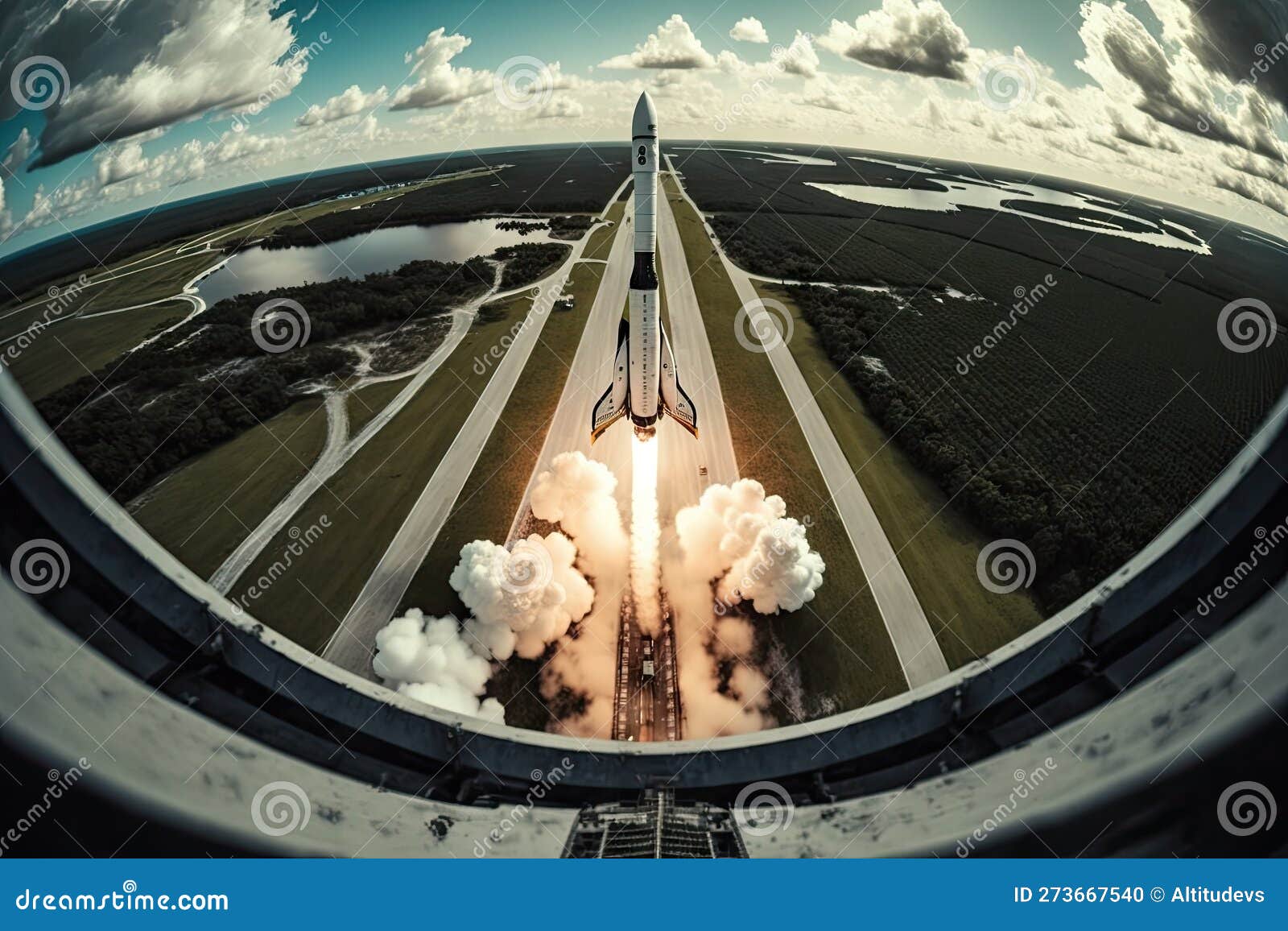 Rocket Launch from a Bird S-eye View, with Camera Circling the Launch ...