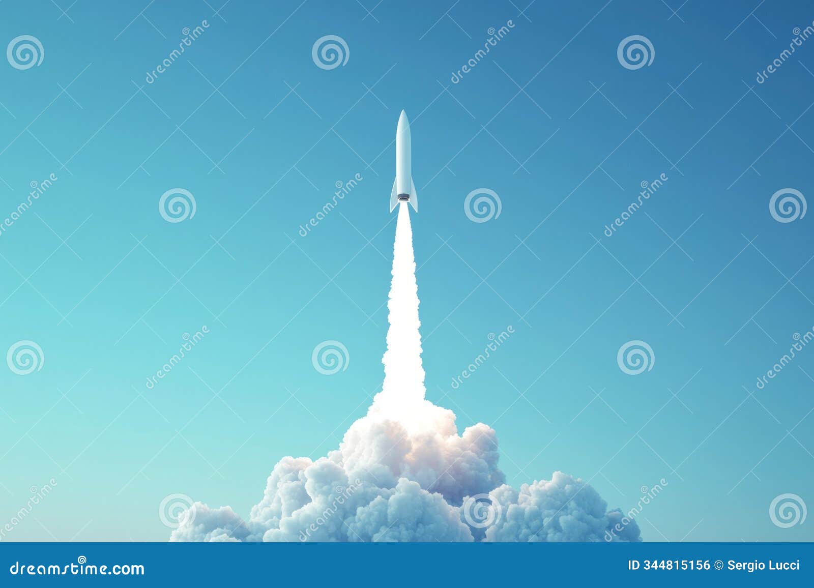 Rocket Launch on a Blue Background. Concept of Ascent, Progress, or ...