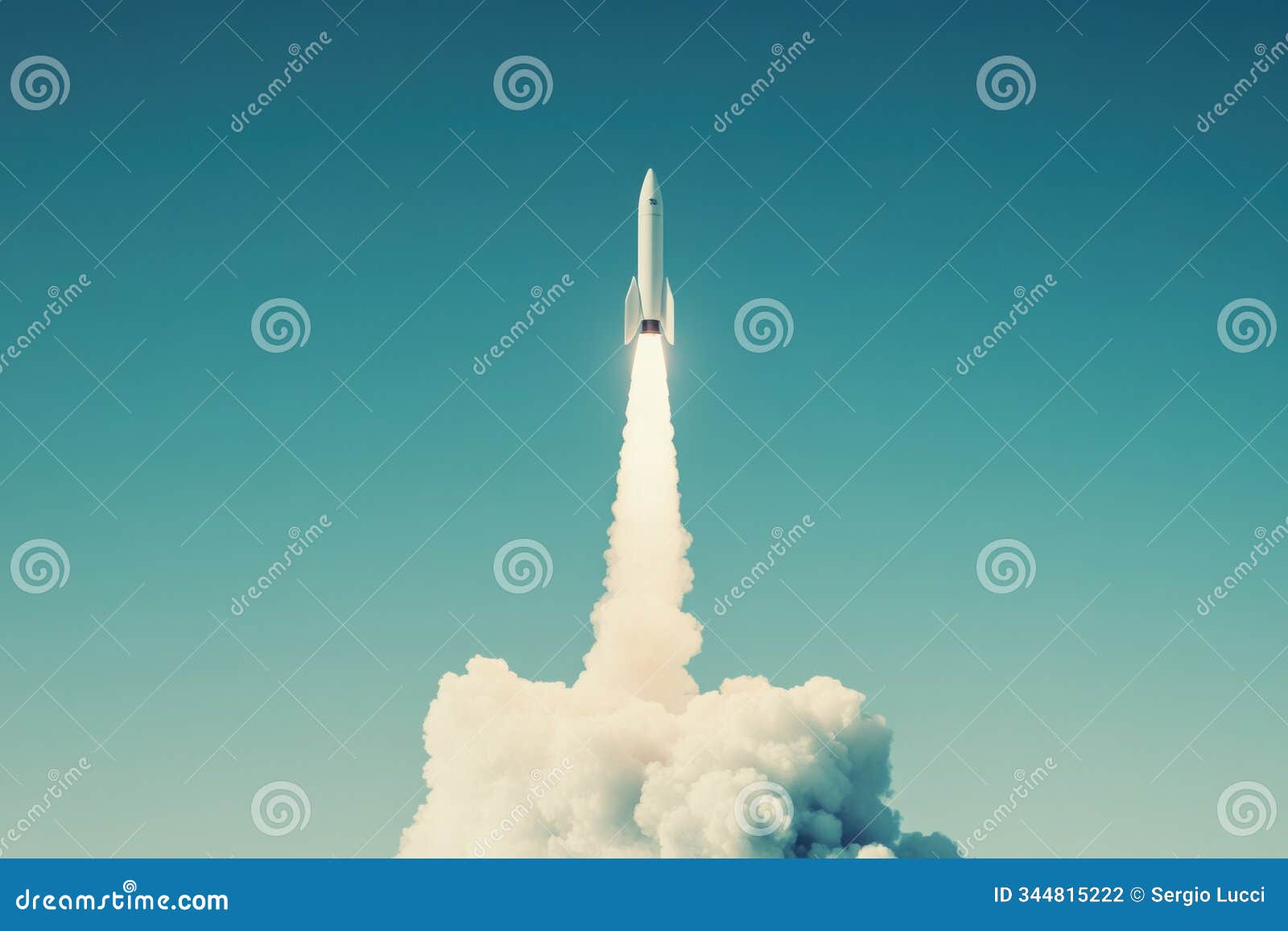 Rocket Launch on a Blue Background. Concept of Ascent, Progress, or ...
