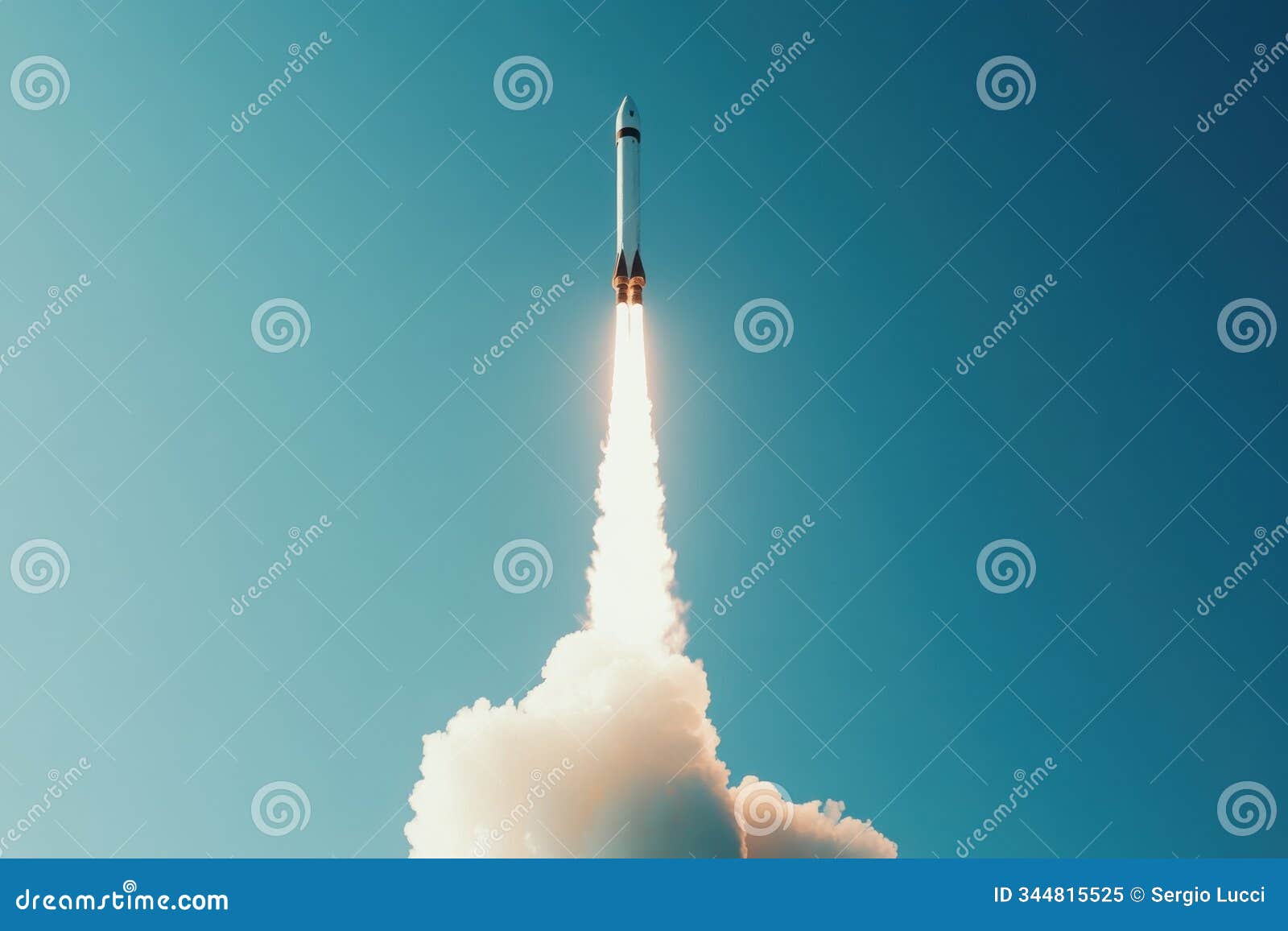 Rocket Launch on a Blue Background. Concept of Ascent, Progress, or ...