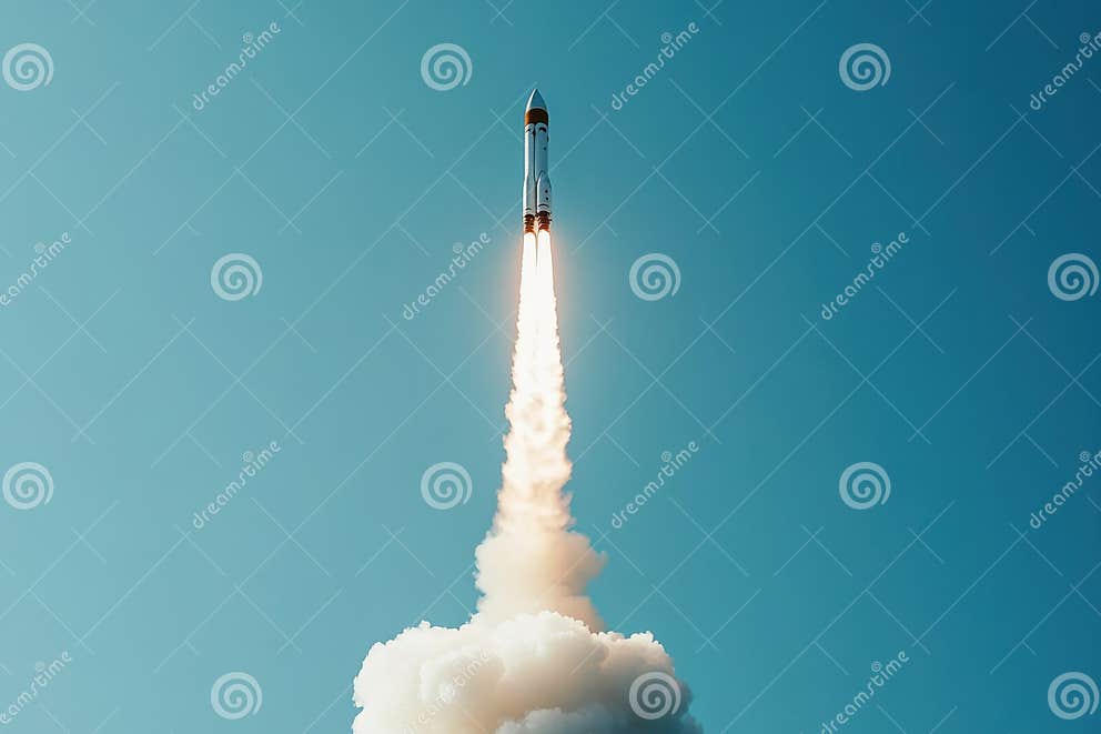 Rocket Launch on a Blue Background. Concept of Ascent, Progress, or ...
