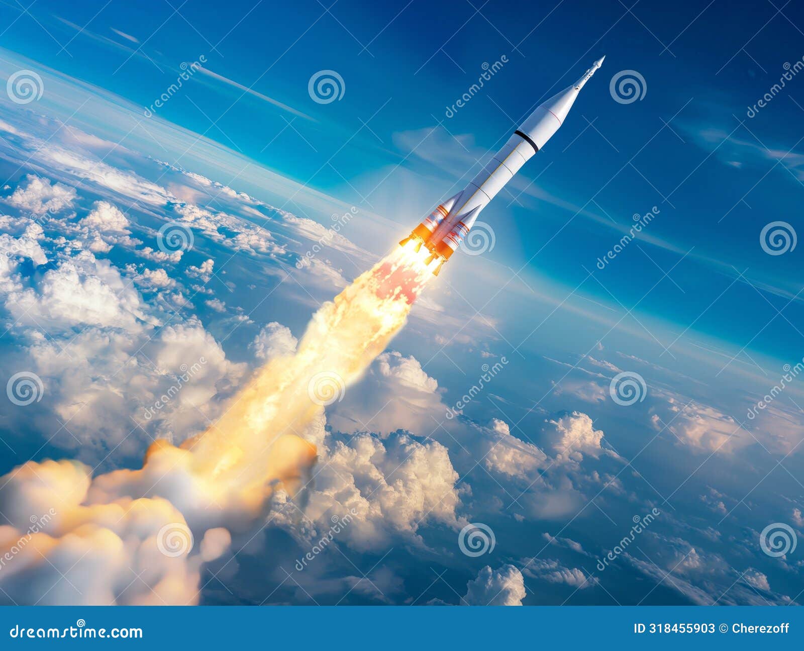 Rocket Launch in Blue Sky stock image. Image of power - 318455903