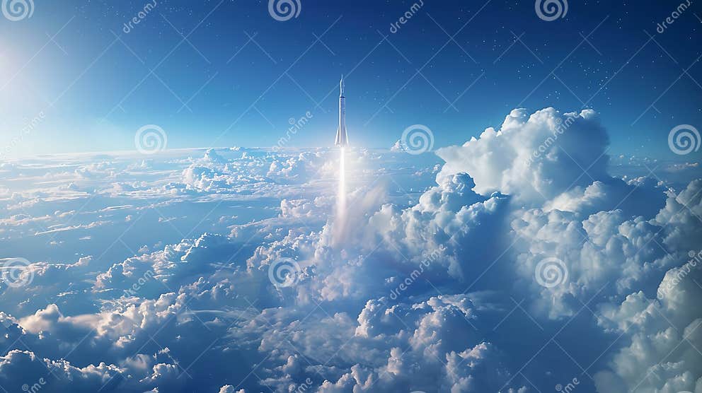 Rocket Launch from the Clouds with a Bright Light Illuminating the Sky ...