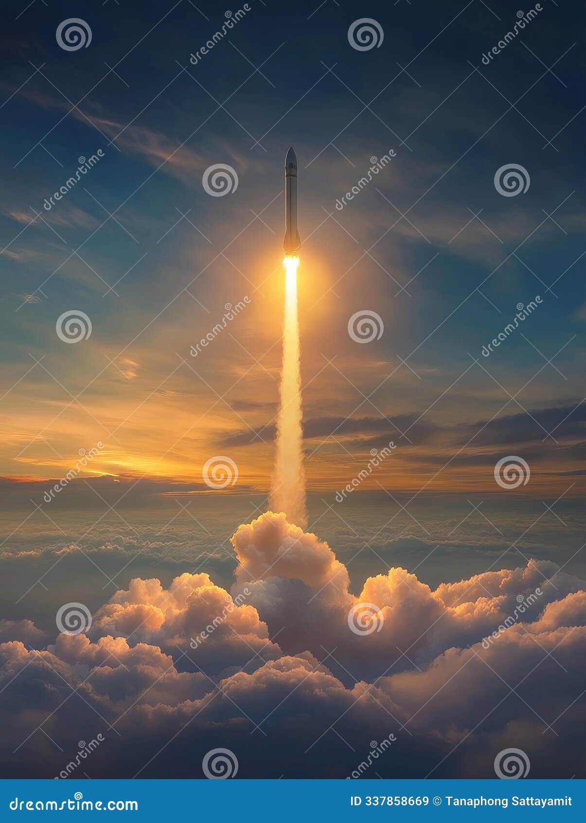 A Rocket Launch through the Clouds at Sunset Symbolizing Ambition ...