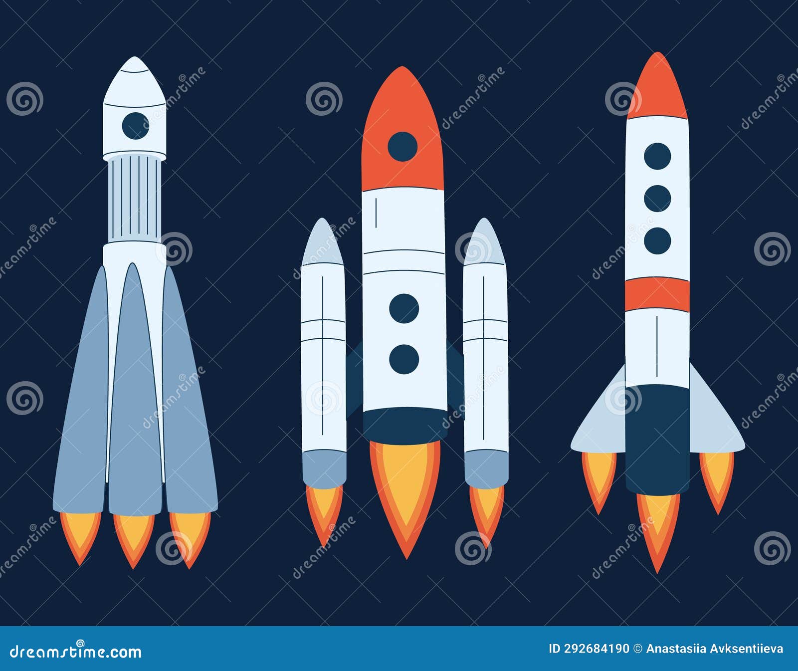 Rocket Launch Collection. Space Craft and Spaceship Engine Start and ...