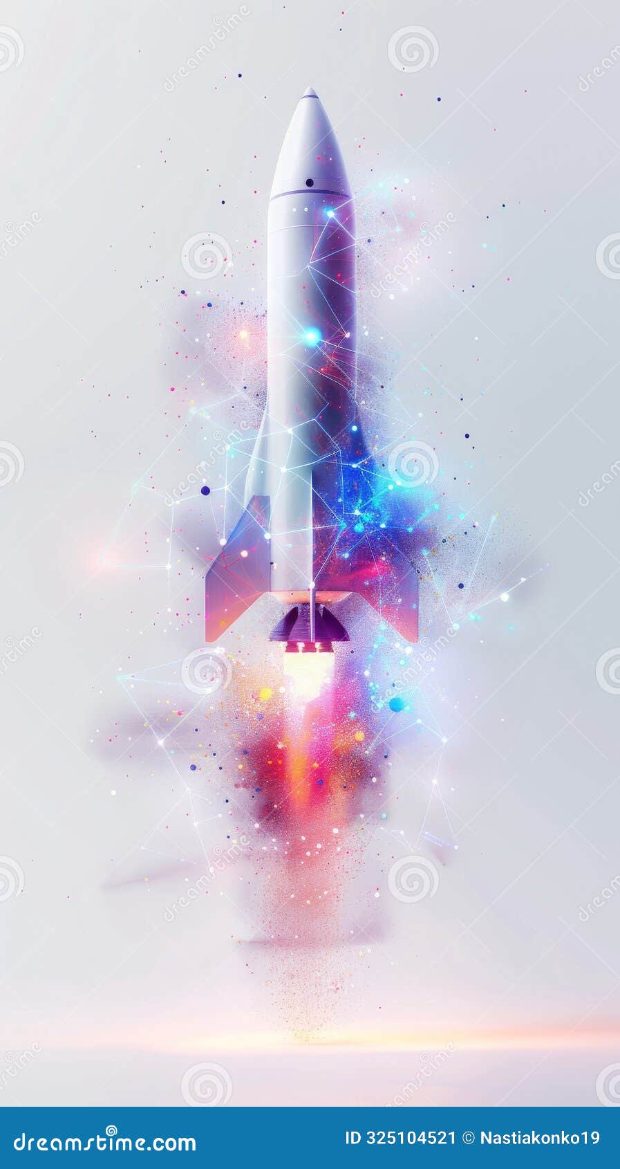 Rocket Launch with Colorful Digital Explosion and Abstract Background ...