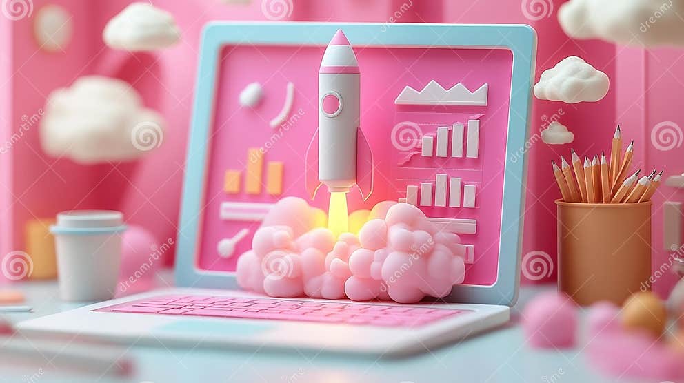 Rocket Launch with Data Visuals Stock Illustration - Illustration of ...