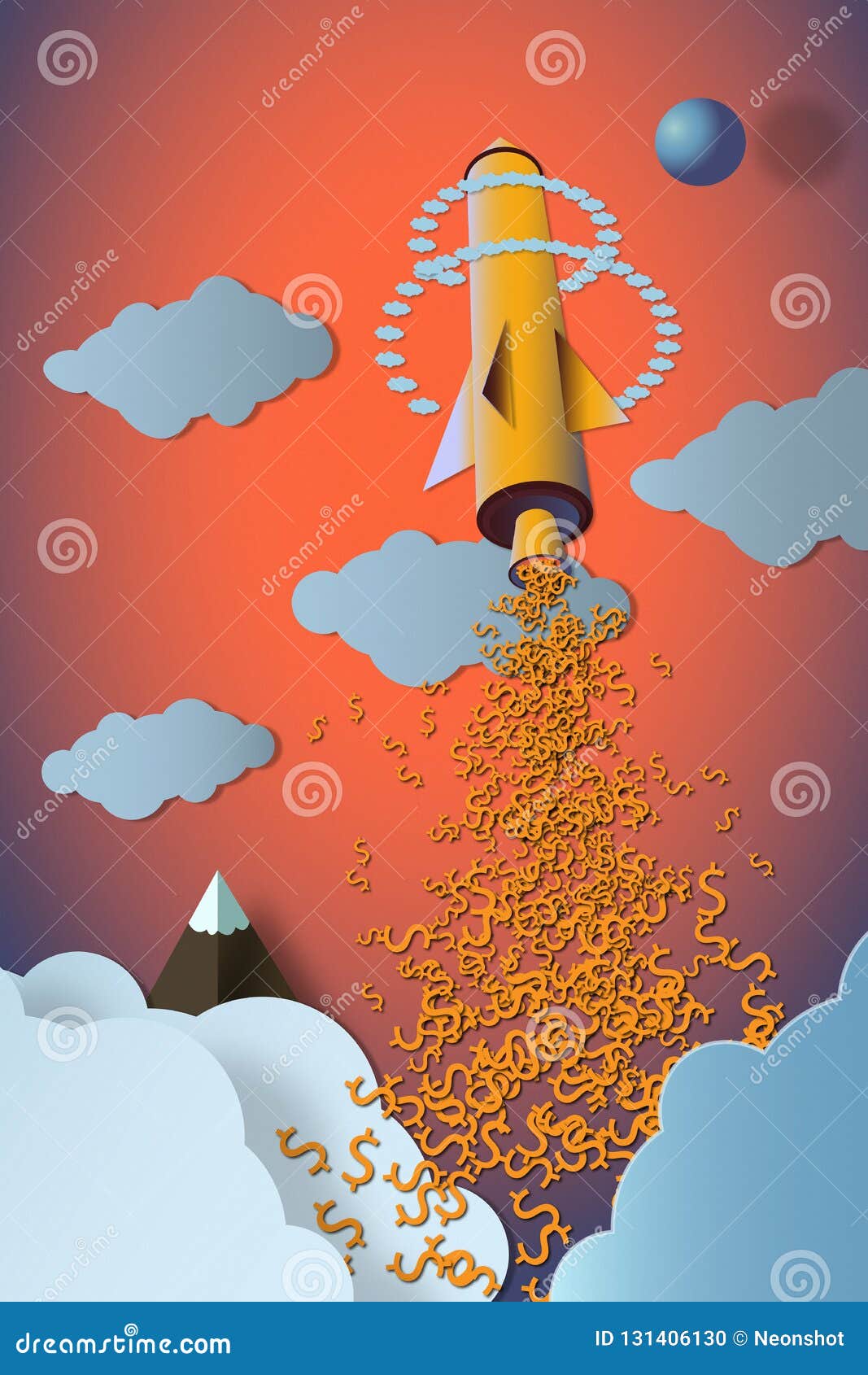 Rocket Launch with Dollar Signs. Stock Illustration - Illustration of ...