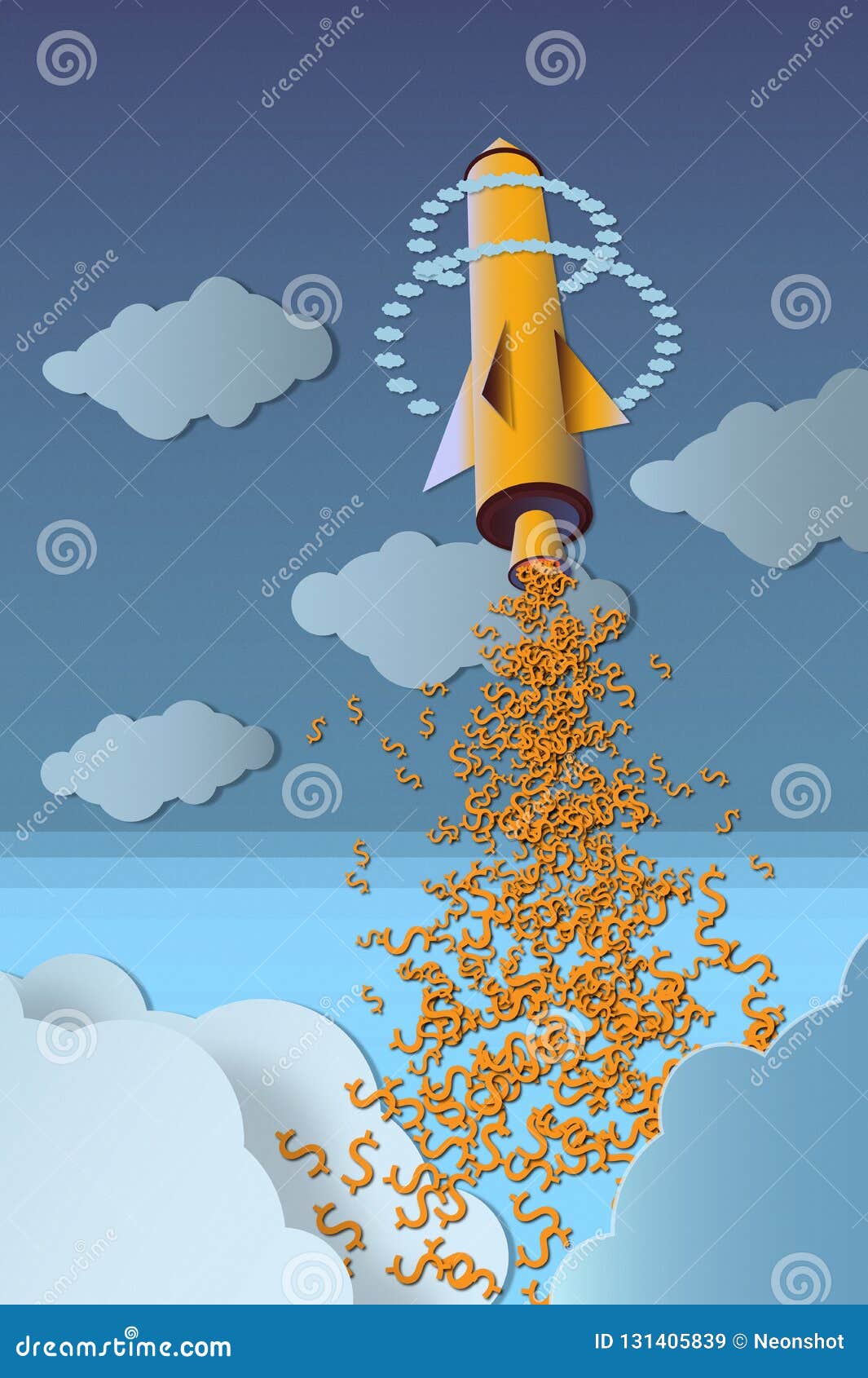 Rocket Launch with Dollar Signs. Rocket Ship in a Flat Style. Stock ...