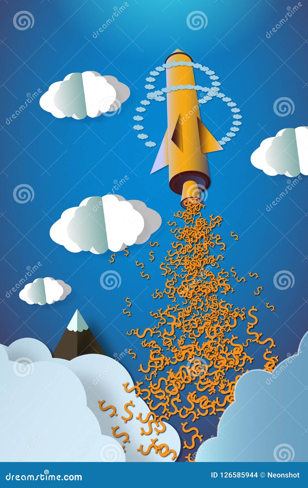Rocket Launch with Dollar Signs. Stock Illustration - Illustration of ...