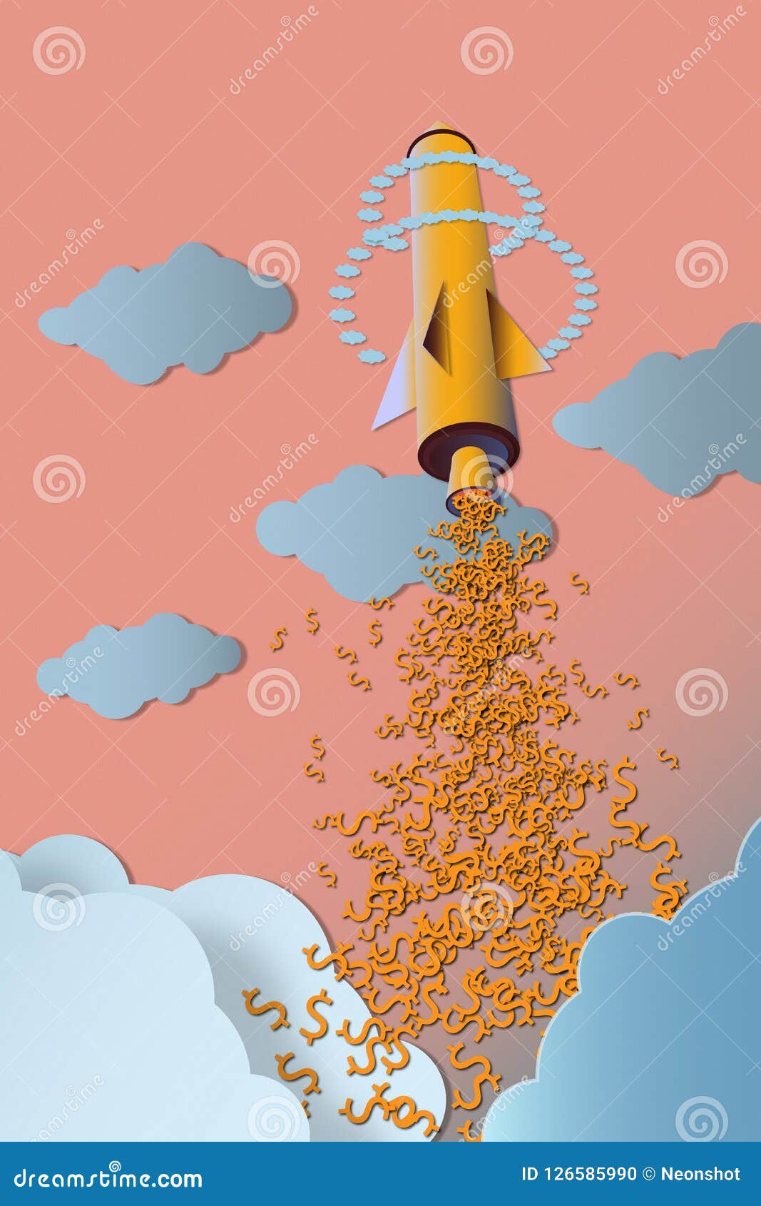 Rocket Launch with Dollar Signs. Stock Illustration - Illustration of ...