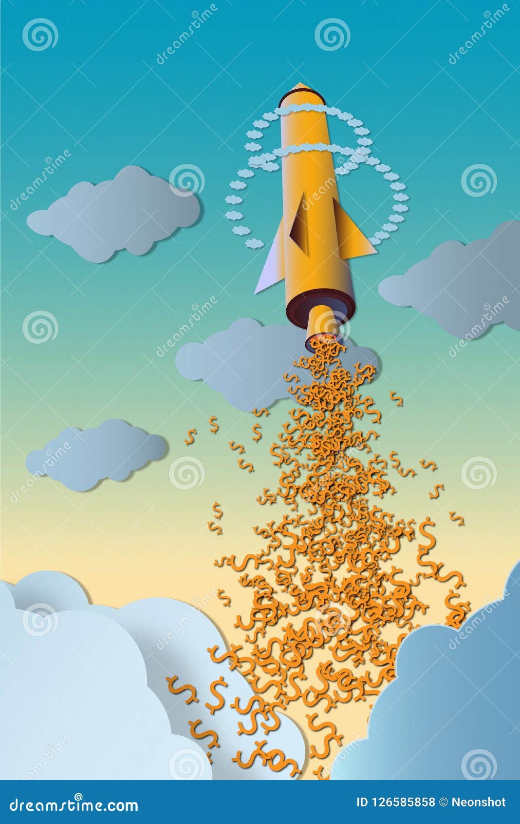 Rocket Launch with Dollar Signs. Stock Illustration - Illustration of ...