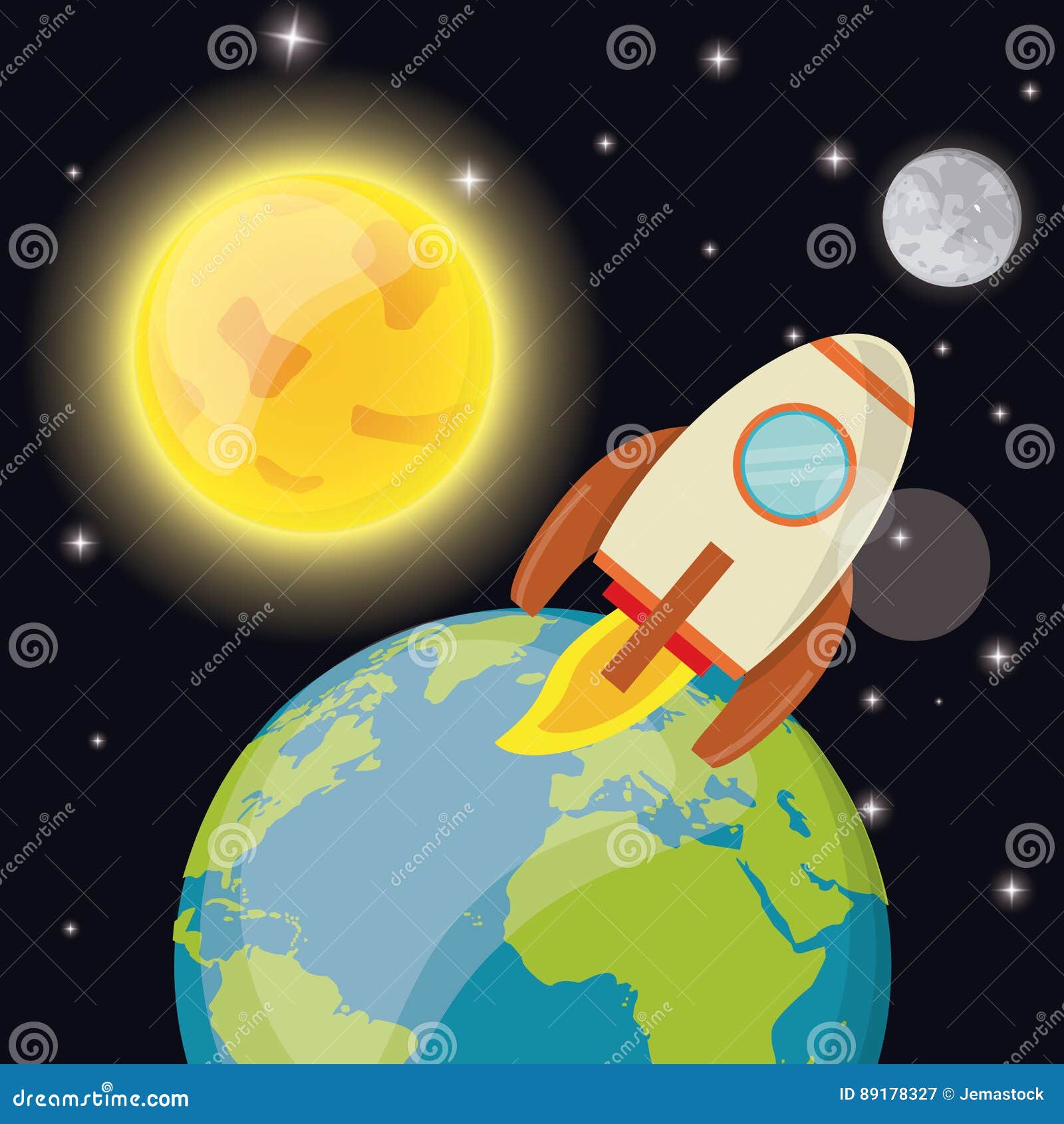 Rocket Launch Earth Planet Sun Stock Illustration - Illustration of ...