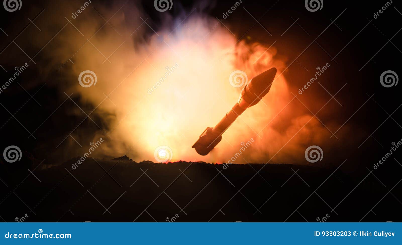 Rocket Launch with Fire Clouds. Nuclear Missiles with Warhead Aimed at ...