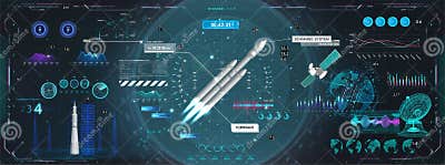 Rocket Launch and Flight, Dashboard, HUD Style Control Center. Set of ...