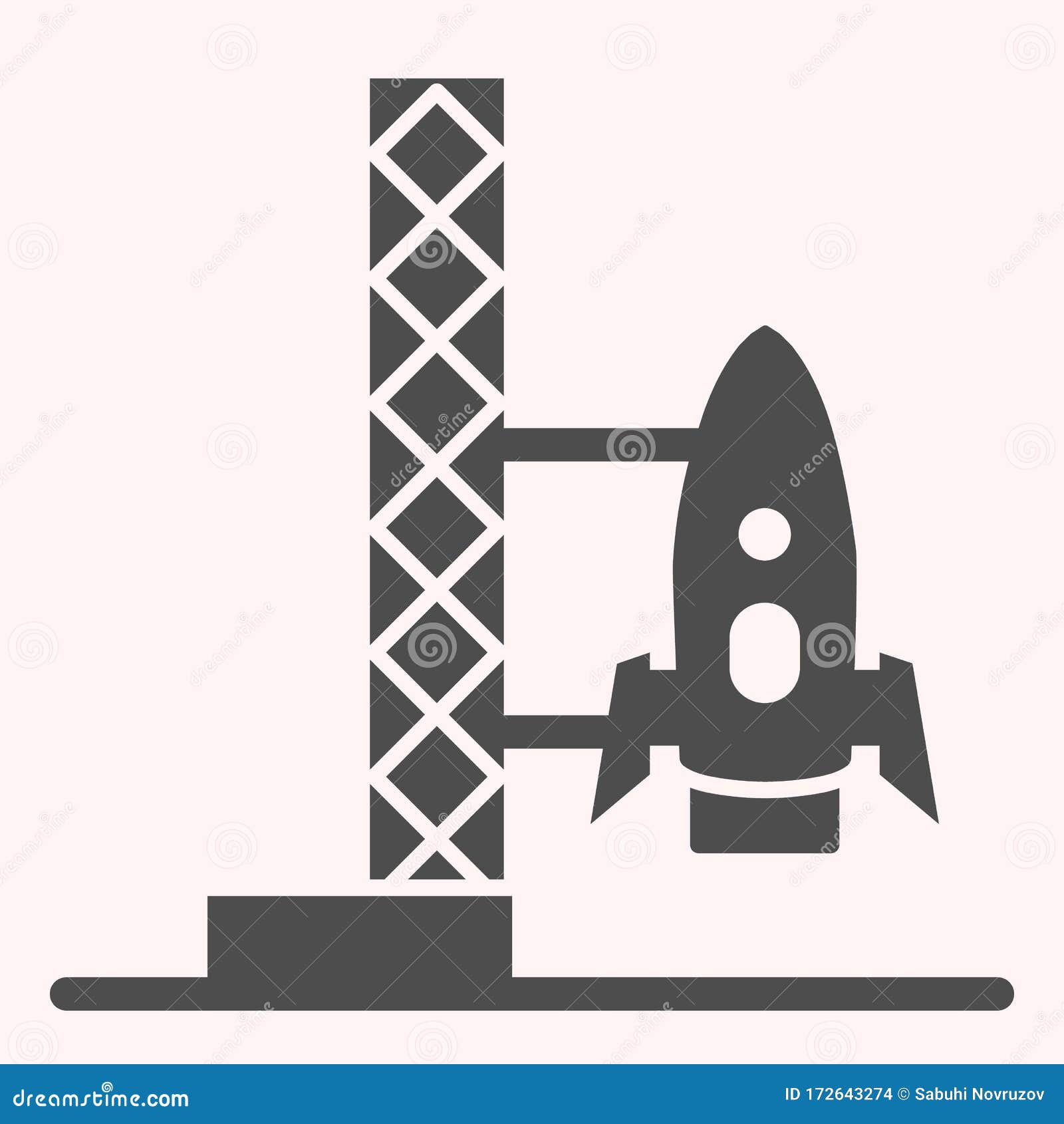 Rocket Launch Glyph Icon. Spaceship With Ladder Stand Platform ...