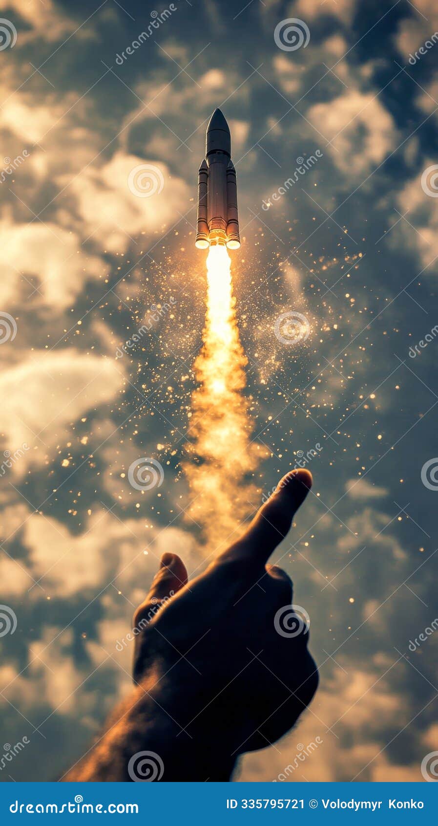 Red Rocket Beside Red Human Figure On Increasing Arrow Royalty-Free ...