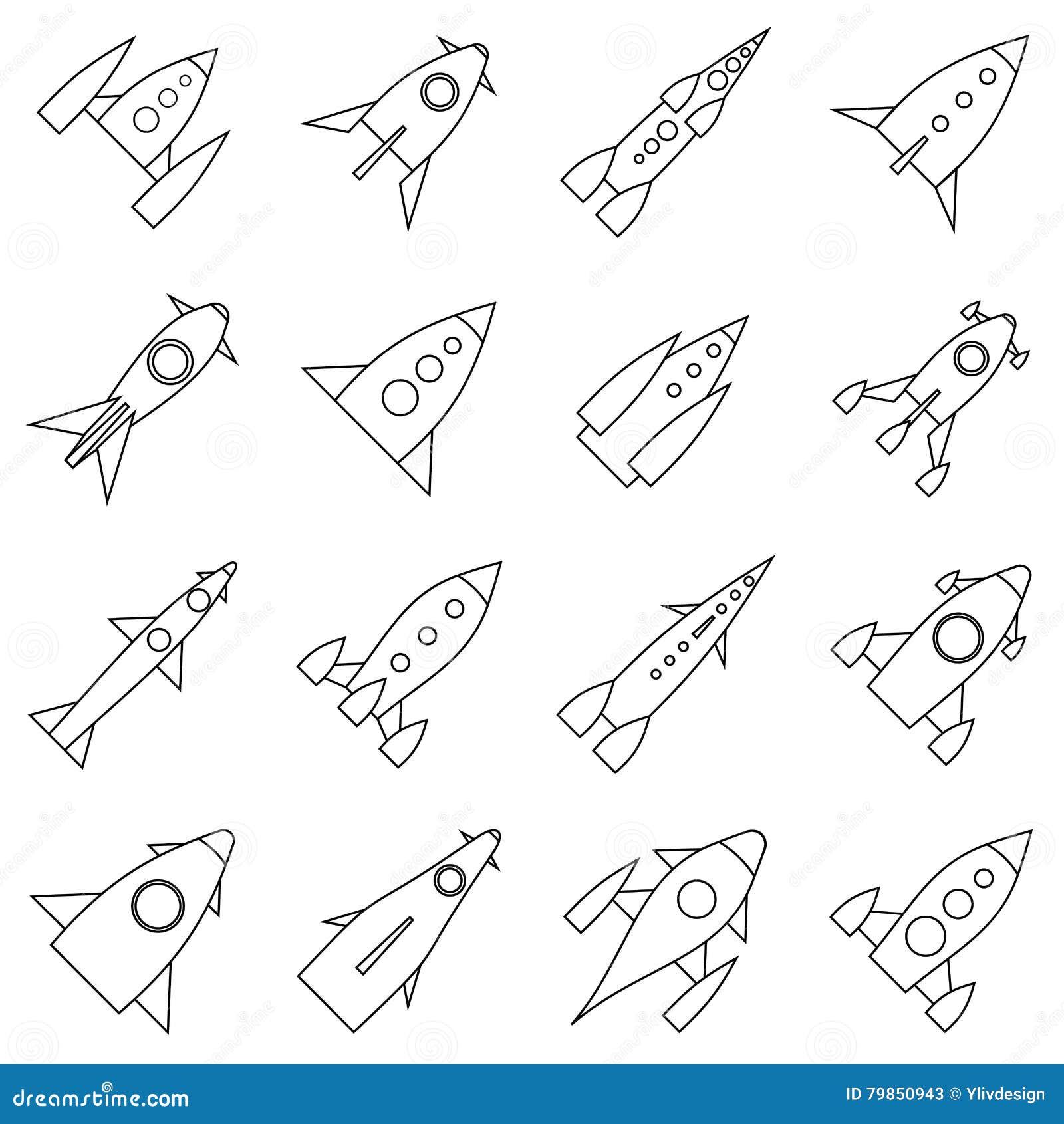 Rocket Launch Icons Set, Outline Style Stock Vector - Illustration of ...