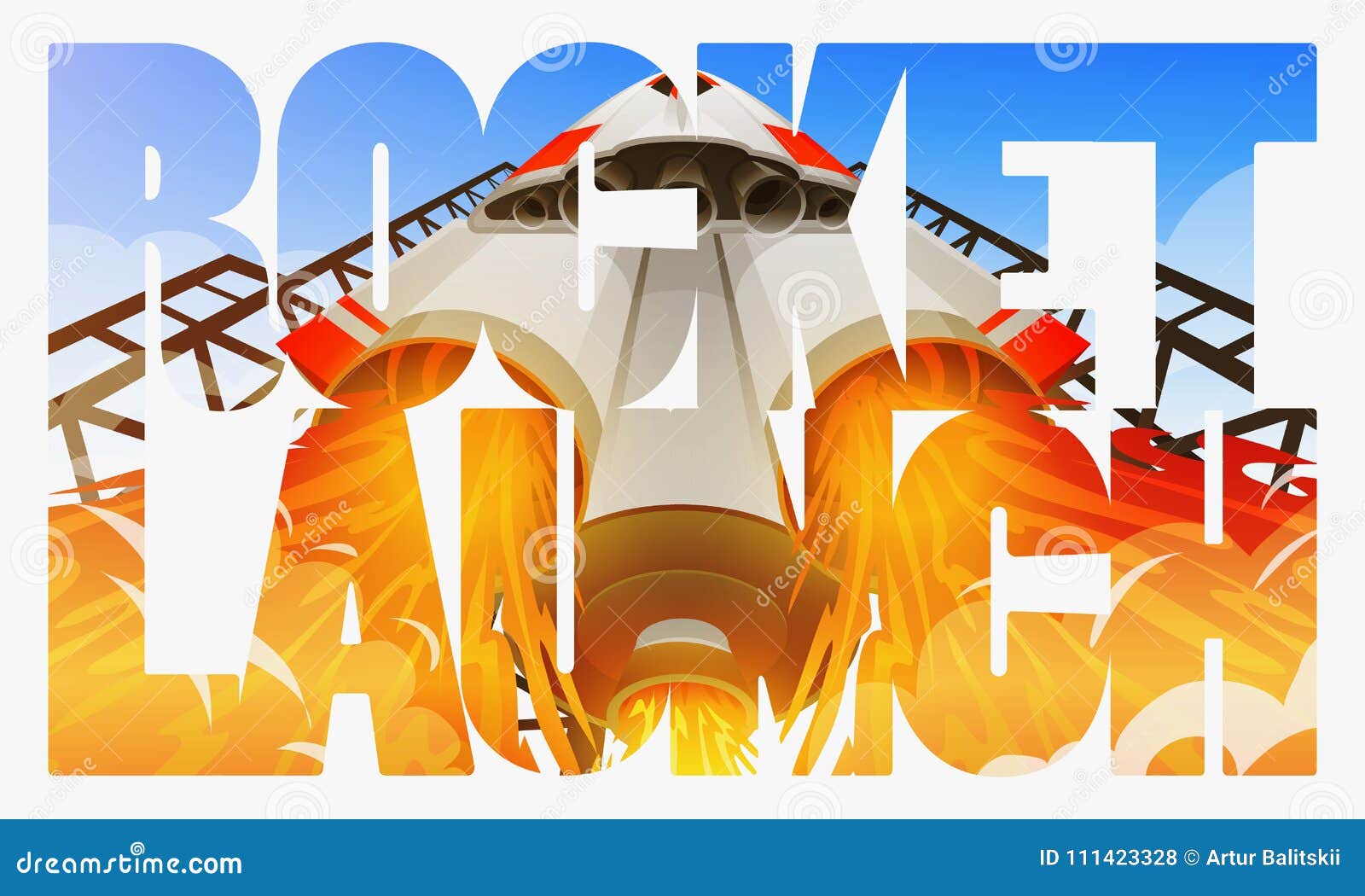 Rocket Launch. International Spaceship, Shuttle in Space, Bottom View ...