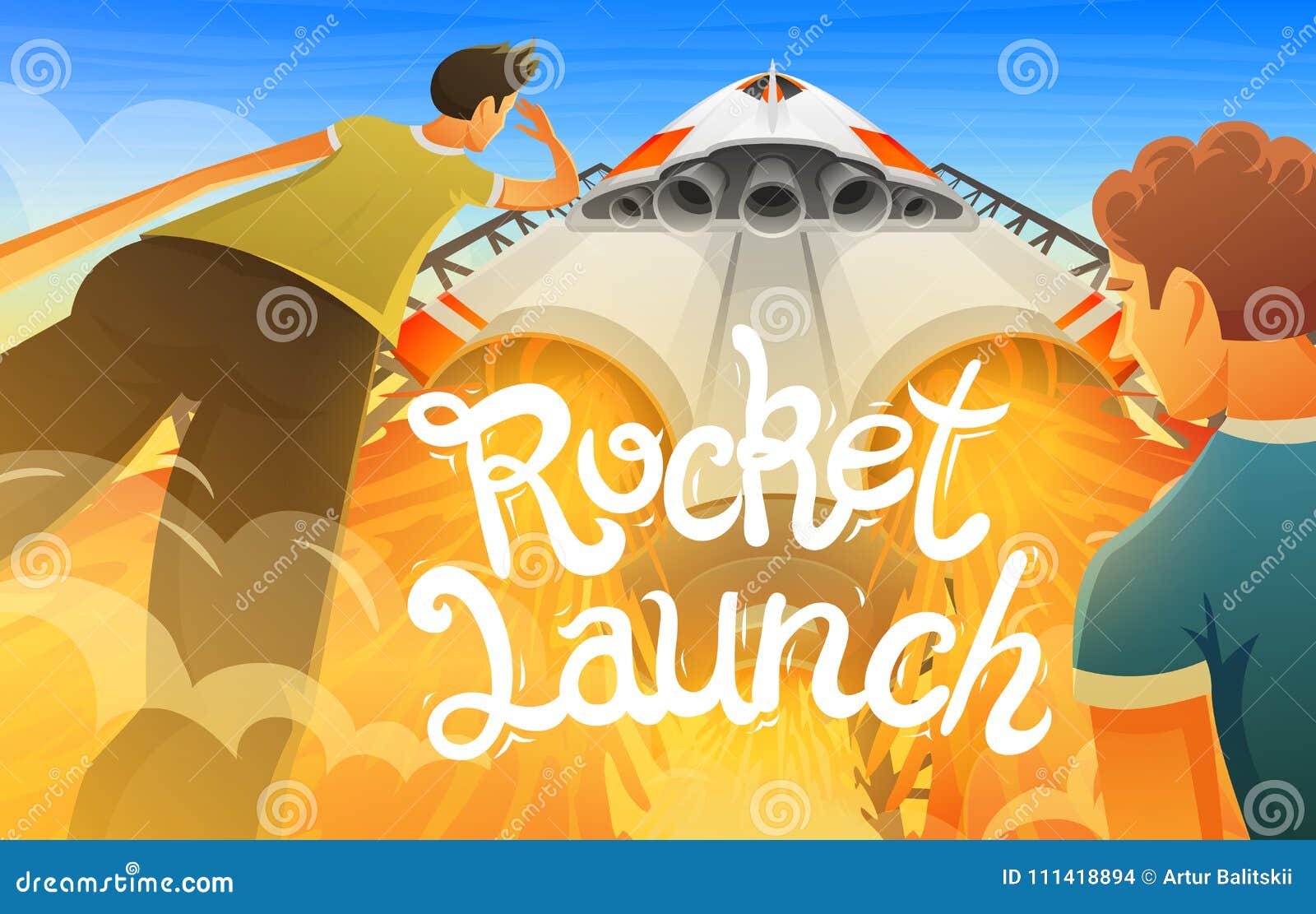 Rocket Launch. International Spaceship, Shuttle in Space, Bottom View ...
