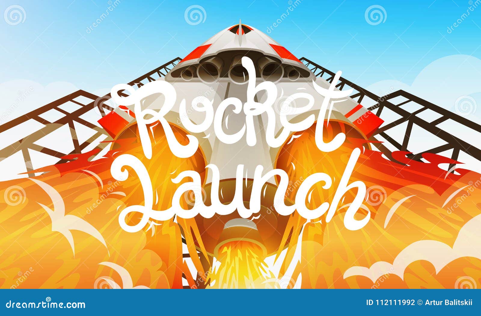 Rocket Launch. International Spaceship, Shuttle in Space, Bottom View ...